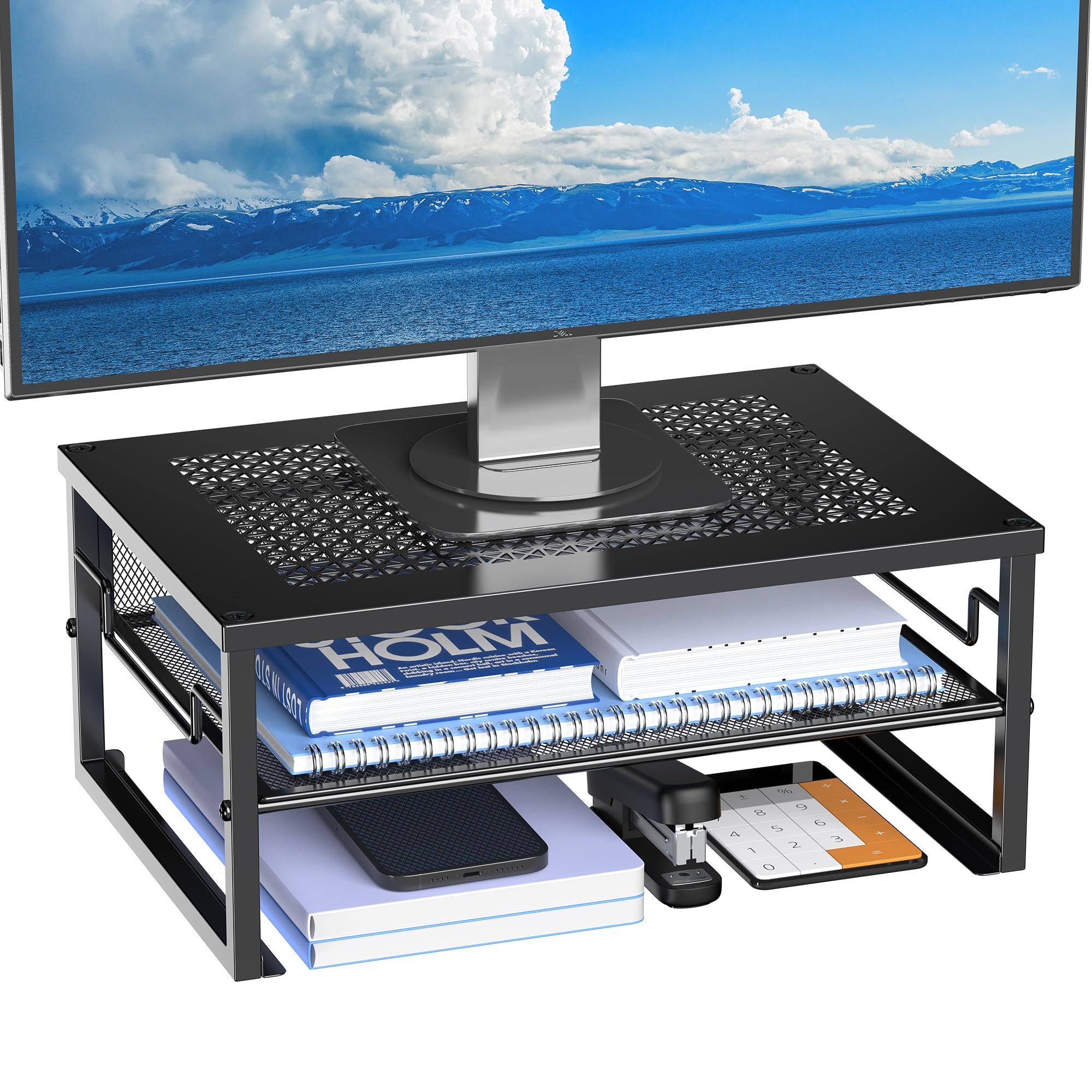 Amazon.com: 2 Tier Metal Computer Stand Monitor Riser and Computer Desk ...