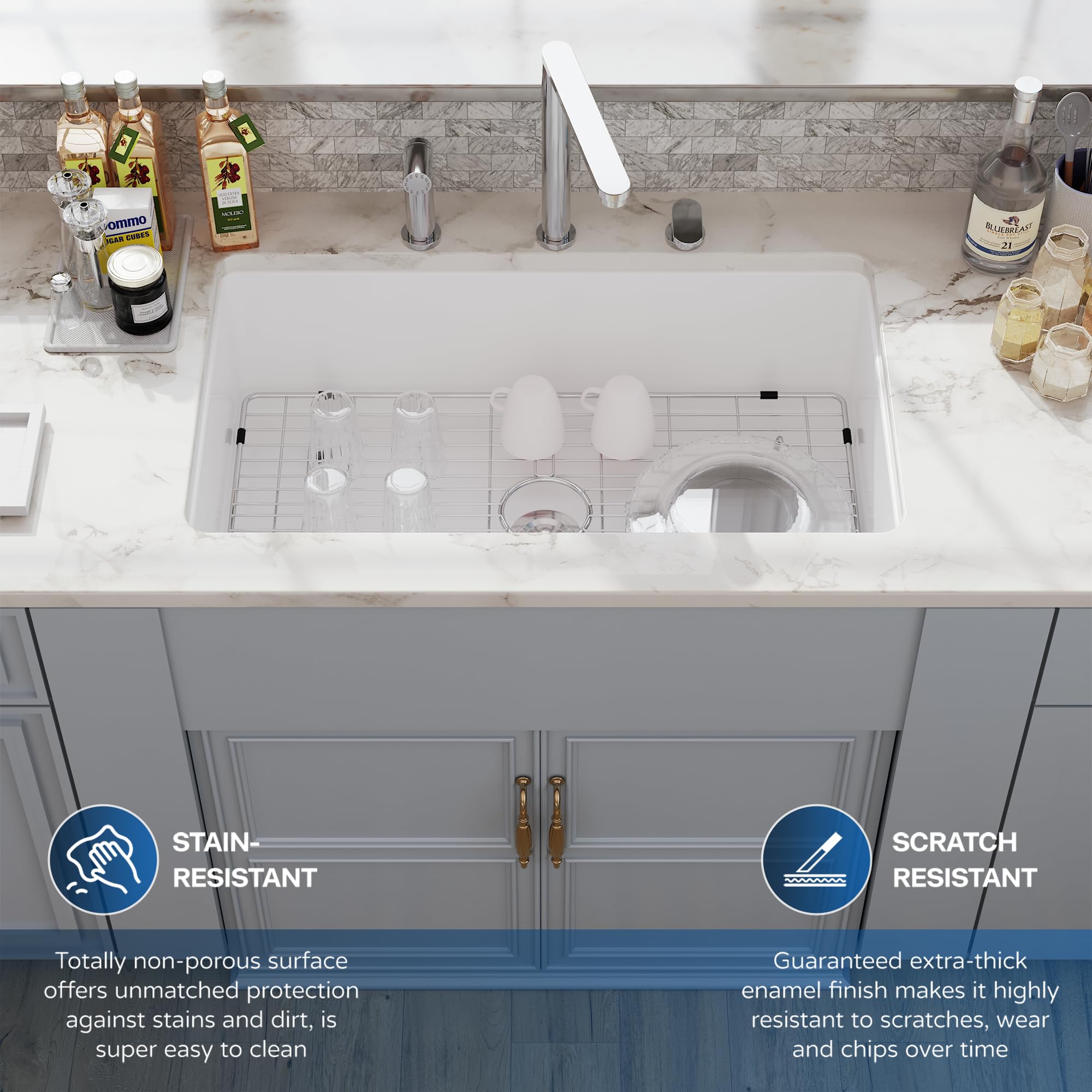 Hugsleek Topmount & Undermount Kitchen Sink 32x19 inch White Porcelain ...