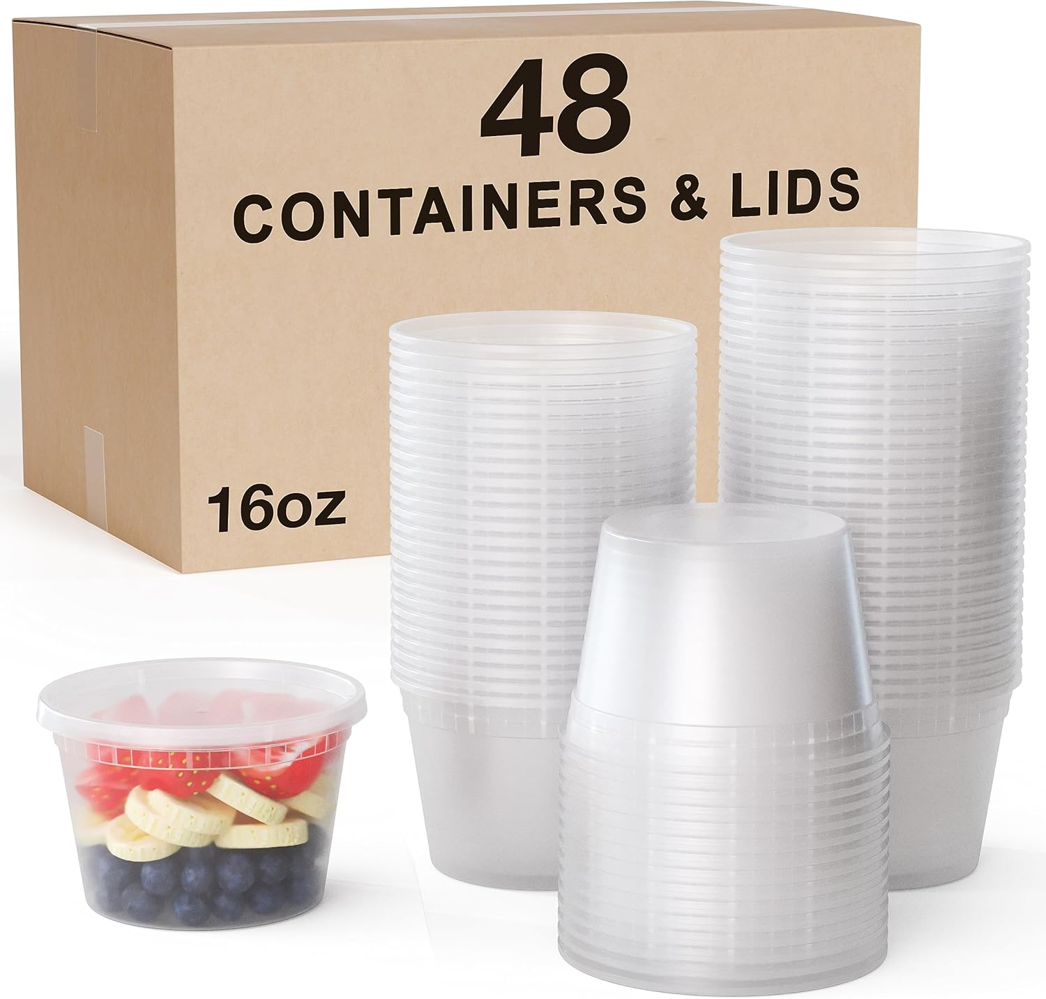 Amazon.com: Disposable 16 oz Plastic Containers With Lids - 48 Of Each ...
