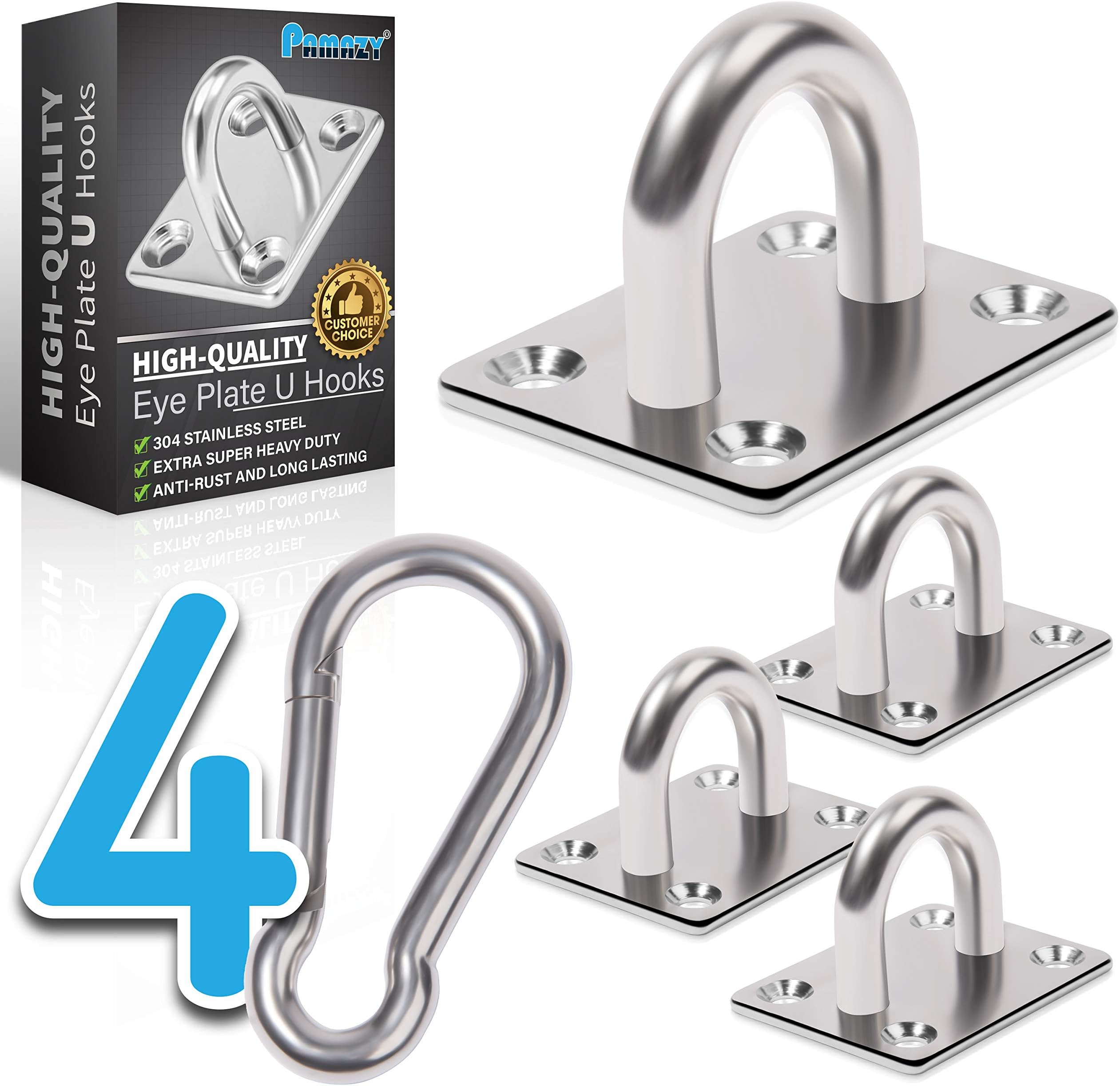Amazon.com: 4 PCS M6 Premium Heavy Duty Square Stainless Steel Pad Eye Hooks + 4 Snap Hooks, 16 ...
