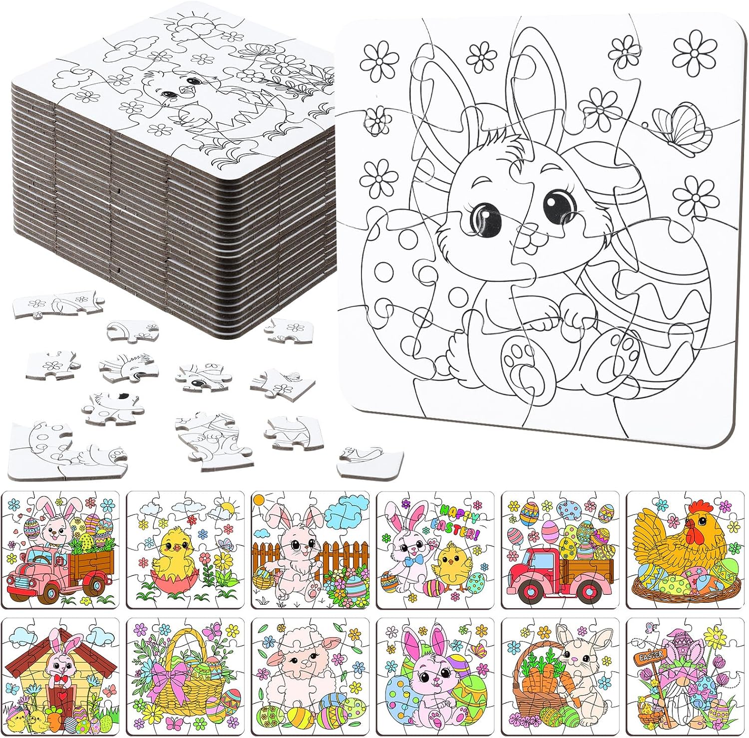 Amazon.com: 24 Pack Easter Color Your Own Jigsaw Puzzles for Kids Mini ...