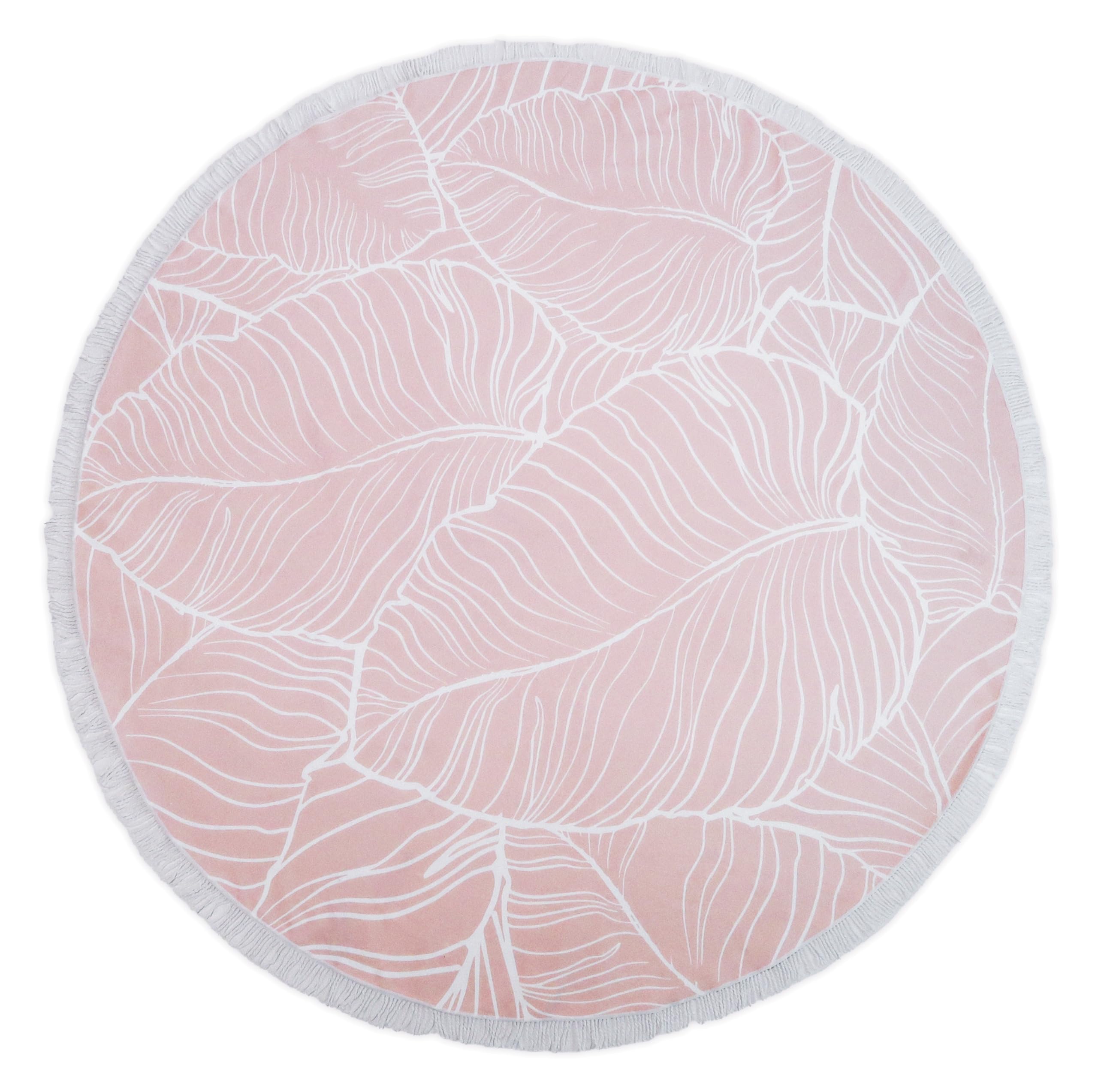 Amazon.com: huai Round Beach Towel - Large Pink Palm Design, Perfect ...