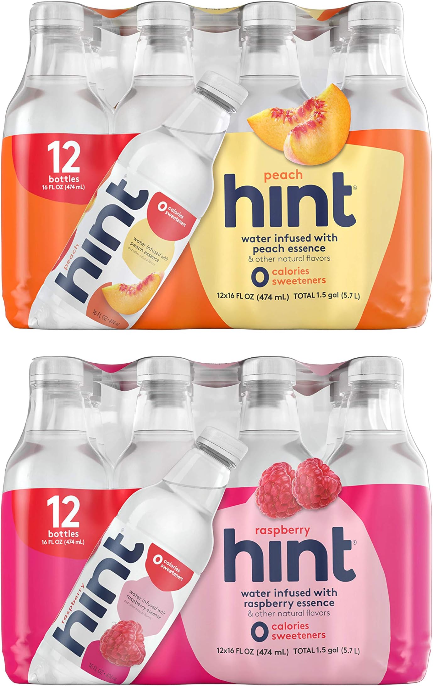 Amazon.com : Hint Water Peach and Hint Water Raspberry (Pack of 24), 12 Bottles Hint Peach & 12 ...