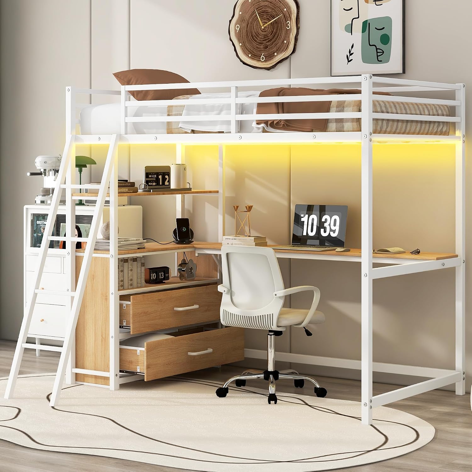 Amazon.com: Twin Size Loft Bed with Desk and Storage Drawers, Metal ...