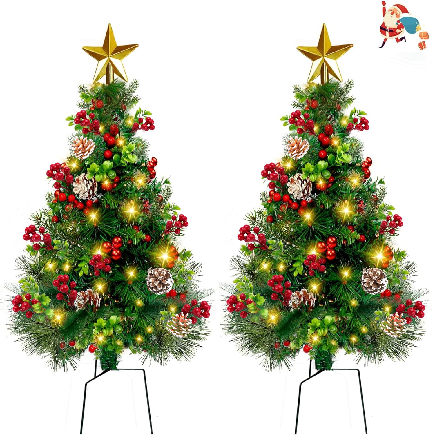 33inch Outdoor Artificial Christmas Tree Small Pre-Lit Porch Christmas ...
