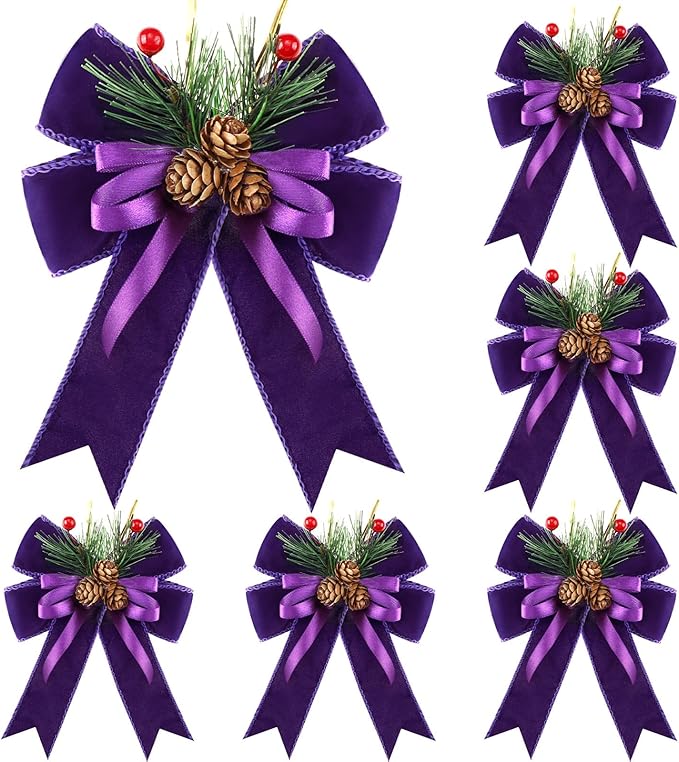 Amazon.com: Syhood 6 Pcs Christmas Bows with Pine Cones Pine Needles ...