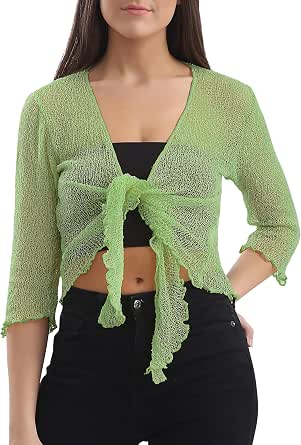 Love My Fashions® Women's Fishnet Knitted Tie-Up Bolero Shrug Top 3/4 ...