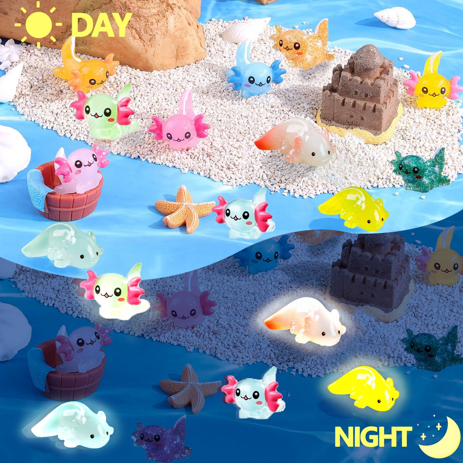 OcTecho 80pcs Mini Resin Axolotls, 31 Colors Tiny Plastic Axolotl in 4 ...