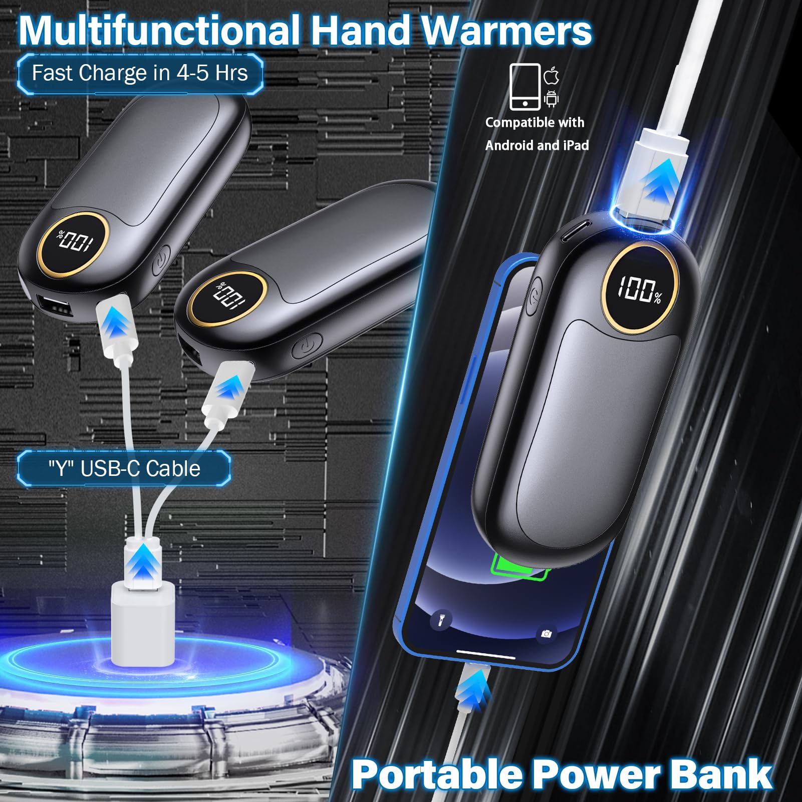 Hand Warmers Rechargeable-14000mAh,2 Pack 2-in1 LED Display Electric ...
