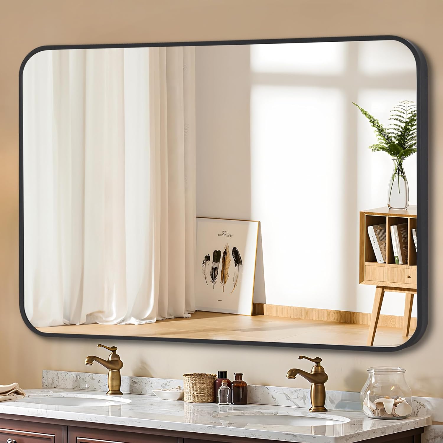 GLASHOM Bathroom Mirror,36"x48" Black Mirrors for Wall Metal Framed ...