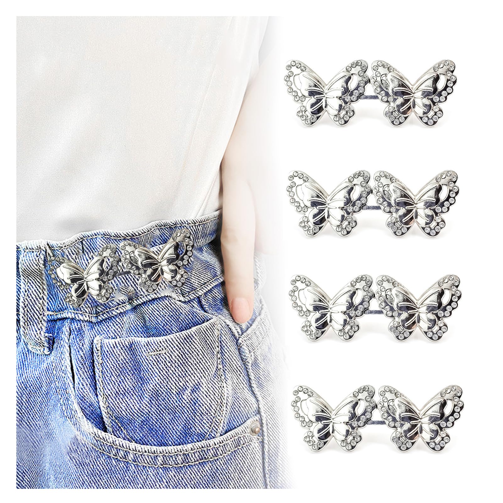 Amazon.com: 4 Pairs Pant Waist Tightener, Butterfly Jeans Button Pins ...