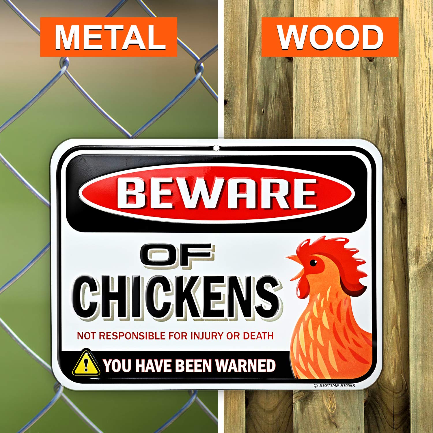 Buy Beware of Chickens Warning Sign - Embossed Metal - 9 inches x 12 ...