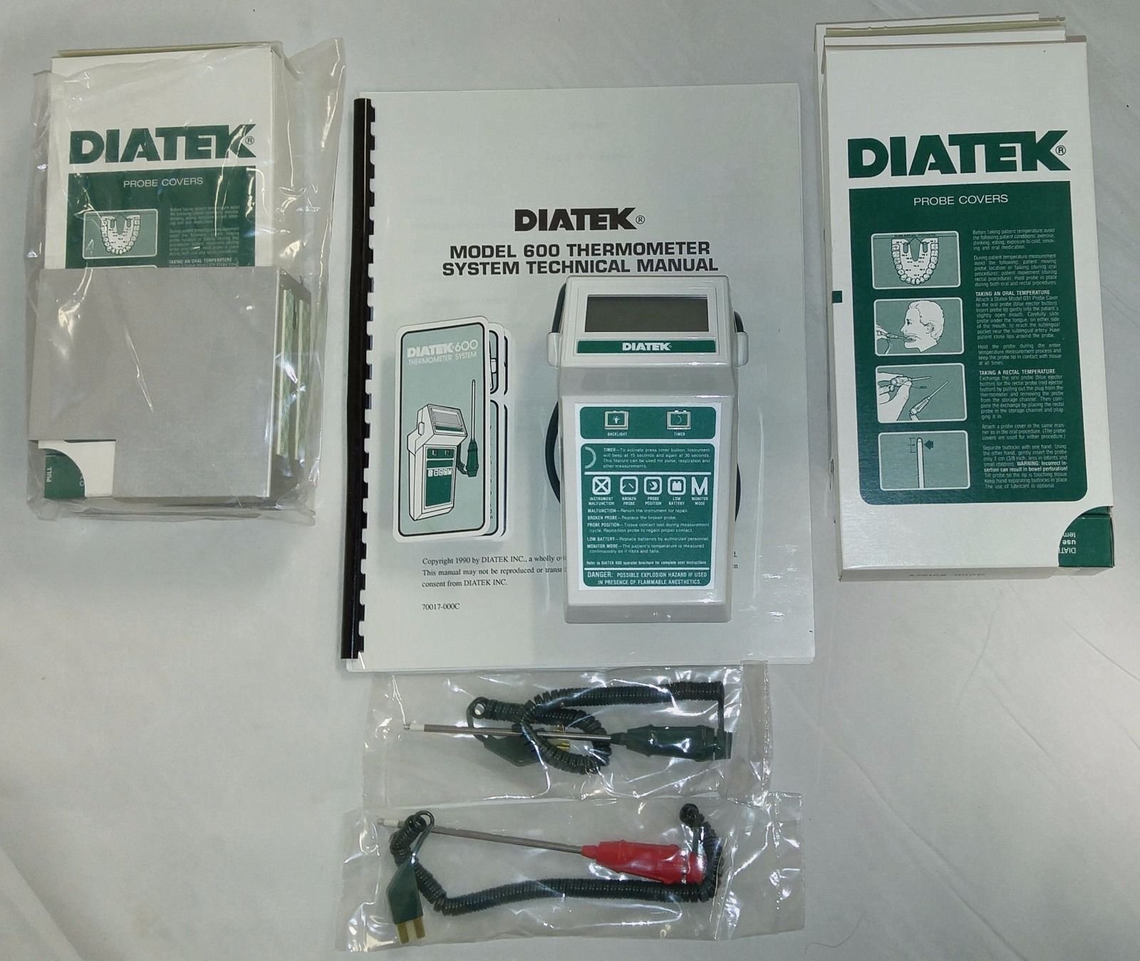 Buy Diatek 600 Clinical Human Oral/Rectal Thermometer w/ 2 Probes, 100 ...