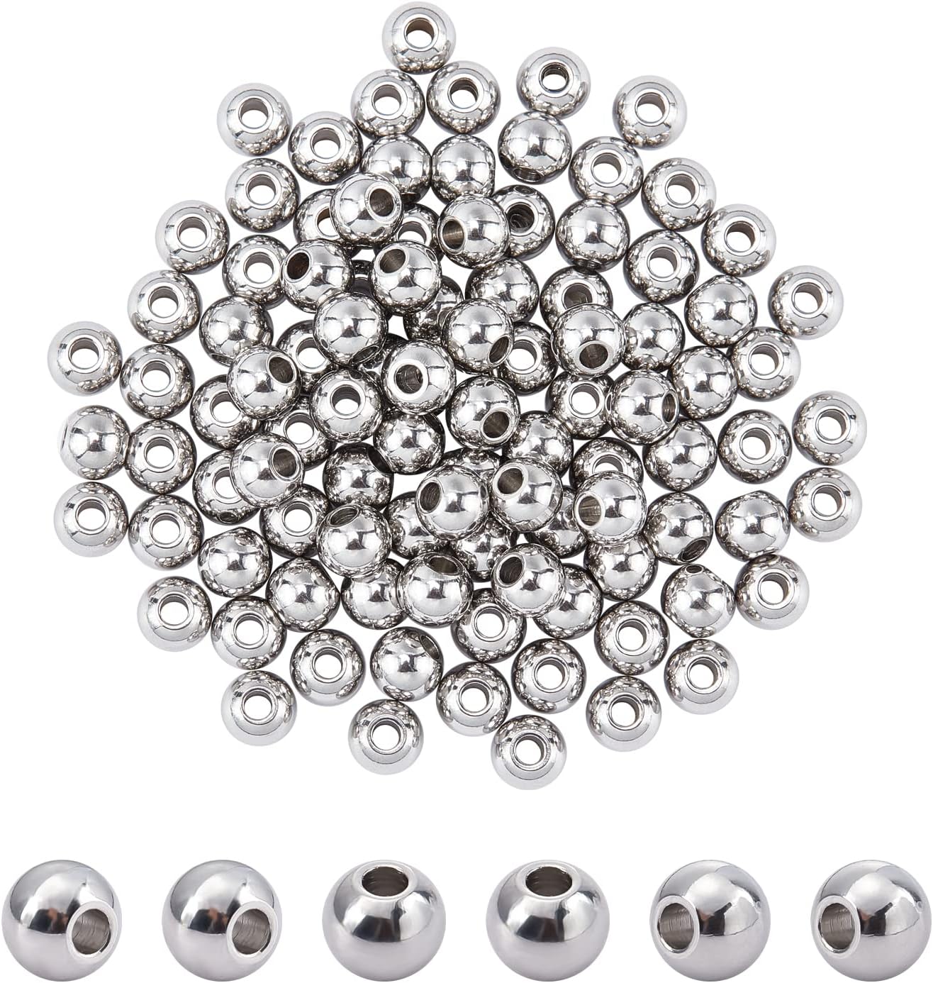 Amazon.com: 50pcs 8mm Stainless Steel Round Spacers Ball Spacer Beads ...