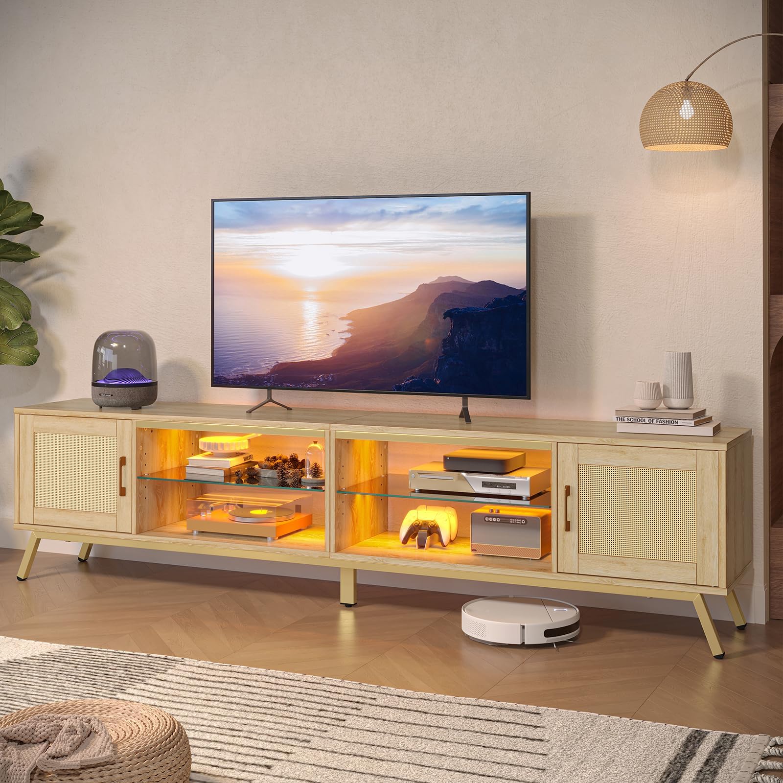 Amazon.com: GarveeHome Fluted TV Stand for 80 Inch, Boho Entertainment ...
