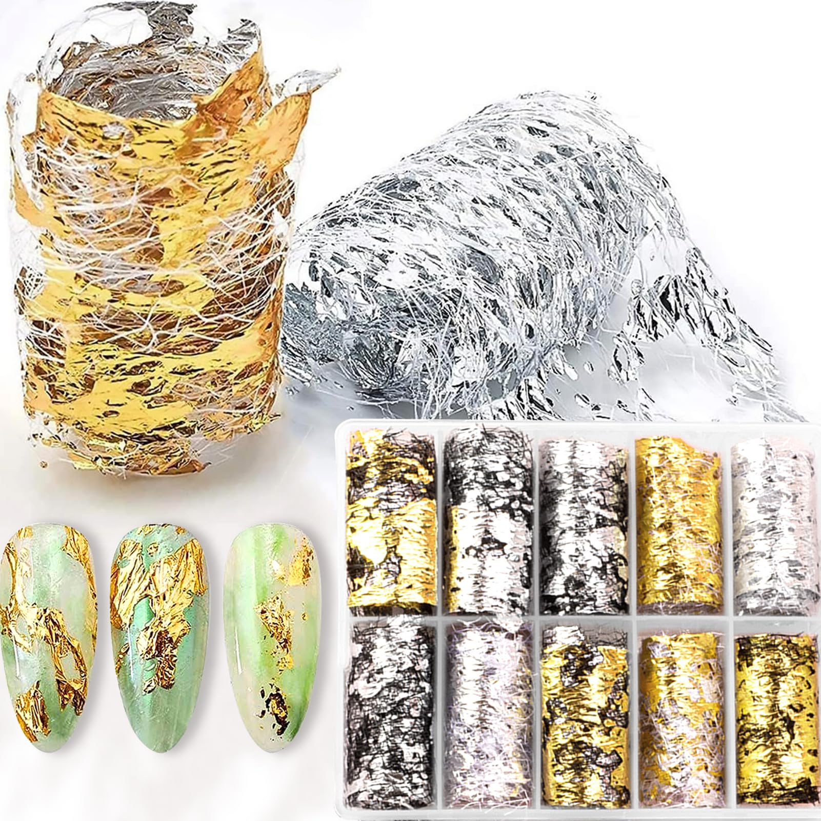 Amazon.com: WAFOLOZE Nail Foils Nail Art 10 Rolls Mesh Net Line Style ...