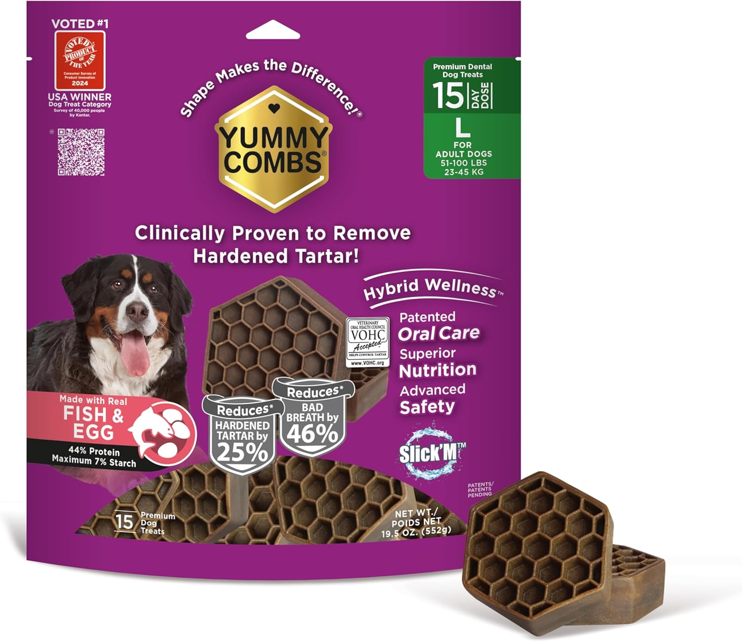 Amazon.com : Yummy Combs Dog Dental Treats – Fish & Egg Protein – Vet ...