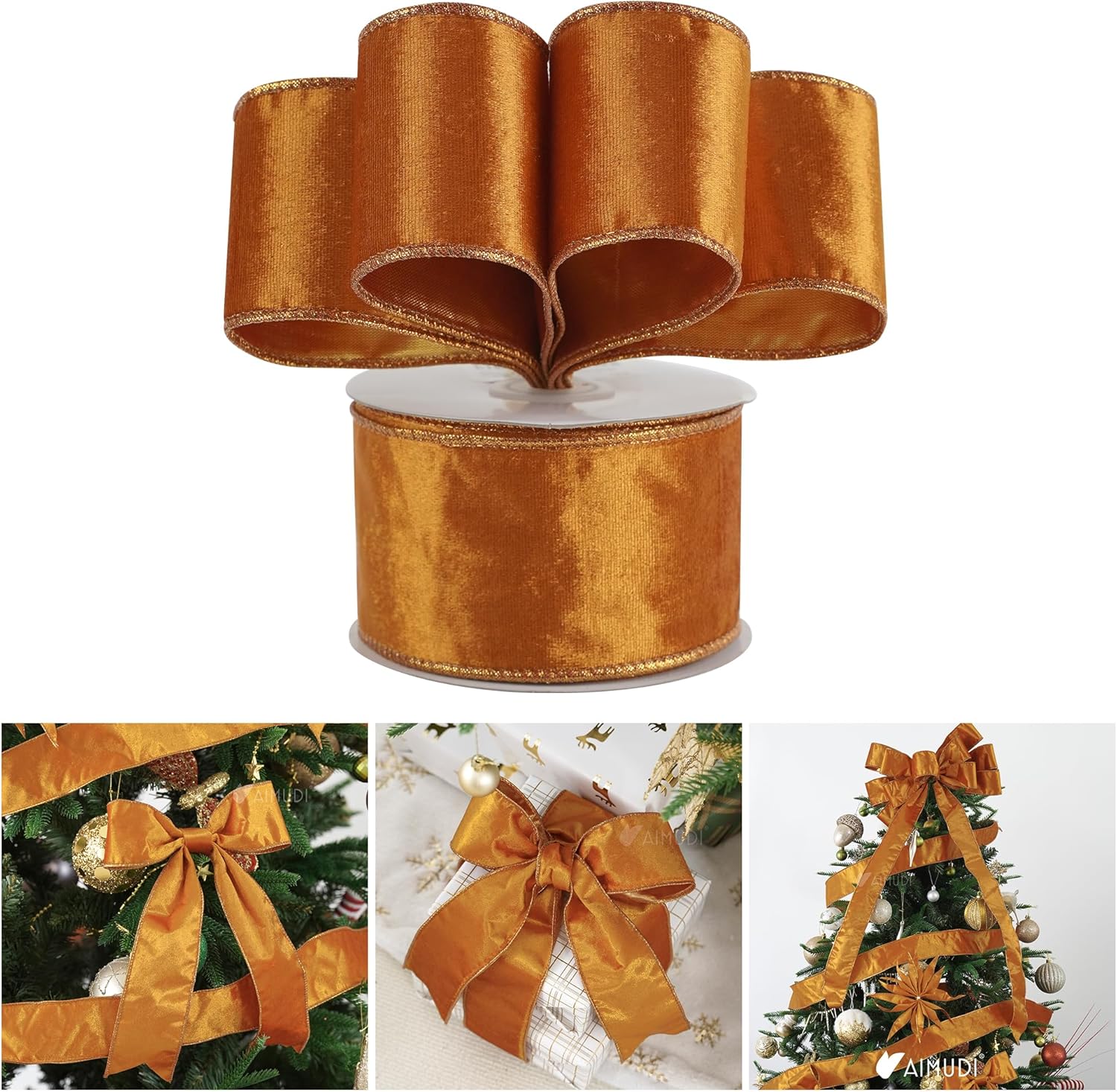 Amazon.com: AIMUDI Orange Velvet Wired Ribbon - 2.5 Inch, 10 Yards ...