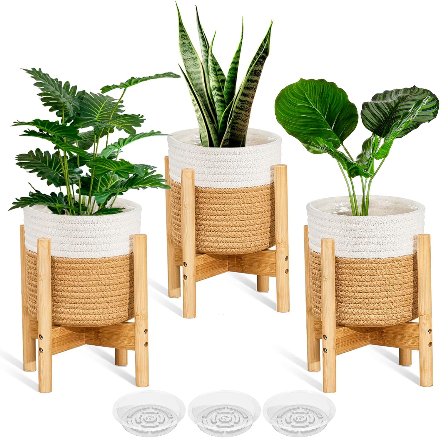Amazon.com: DoubleFill 3 Set Woven Plant Basket with Plant Stand Indoor ...