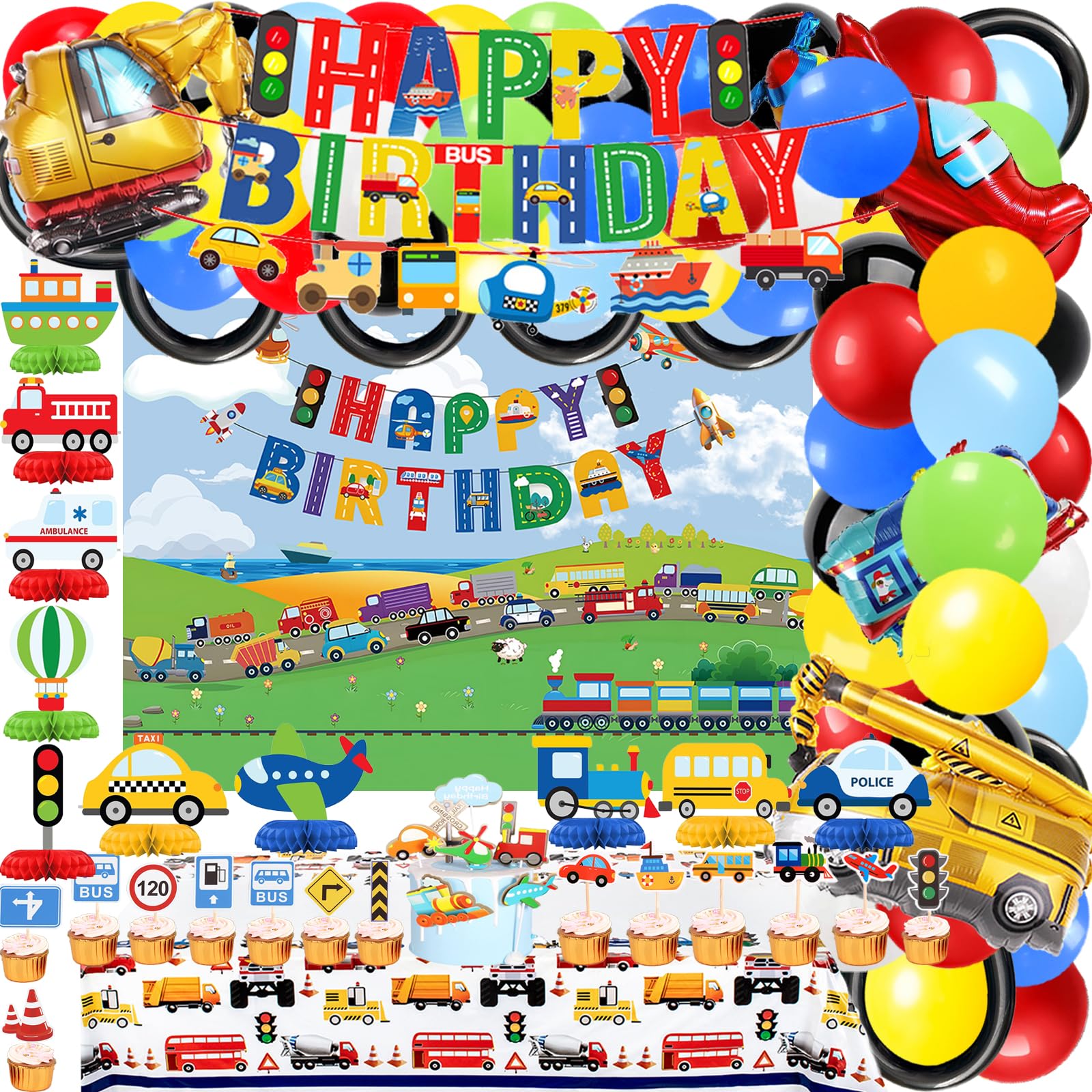 Amazon.com: Transportation Birthday Party Decorations, Transportation Birthday Party Supplies ...