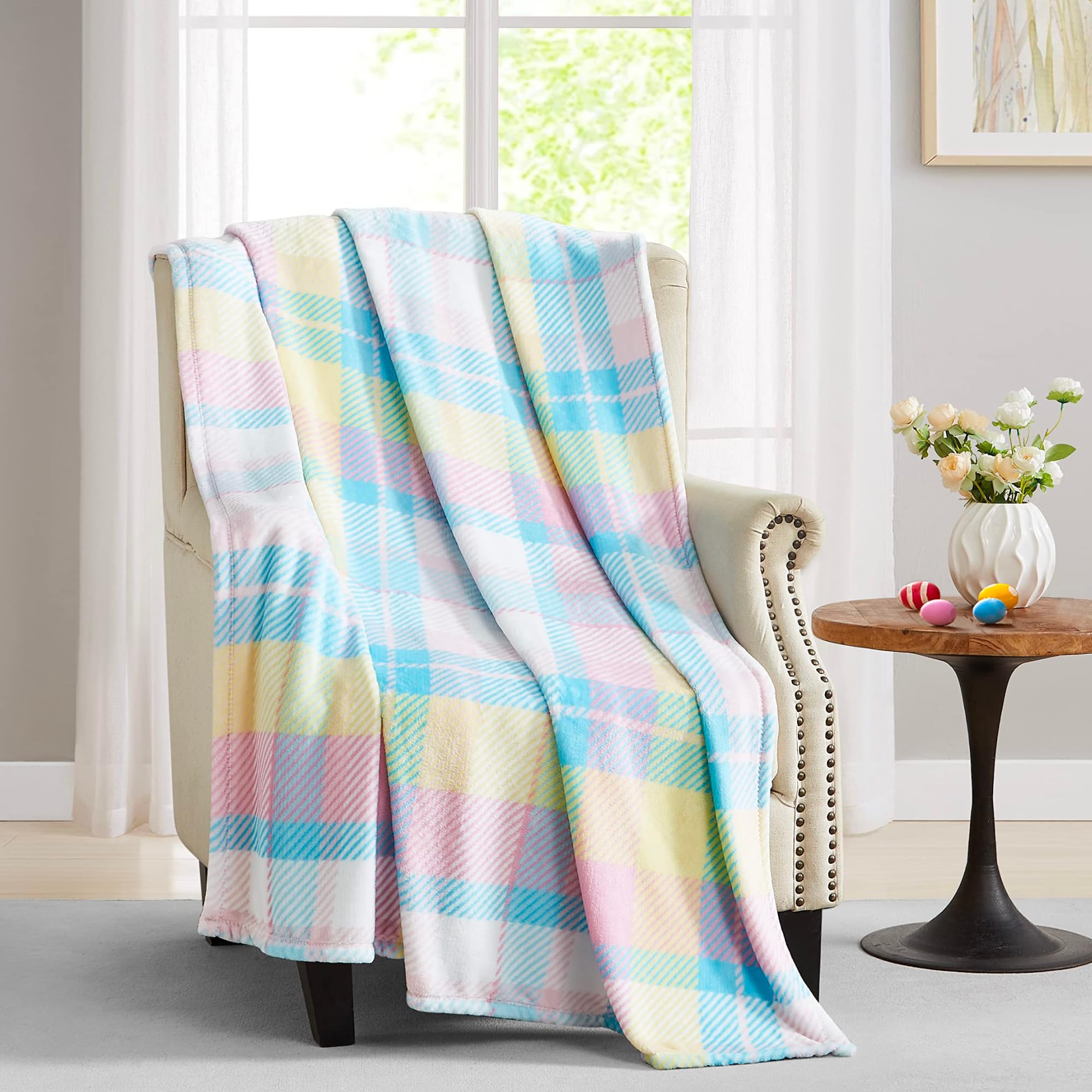 Amazon.com: Pastel Plaid Spring Fleece Throw Blanket: Elegant Colors in ...
