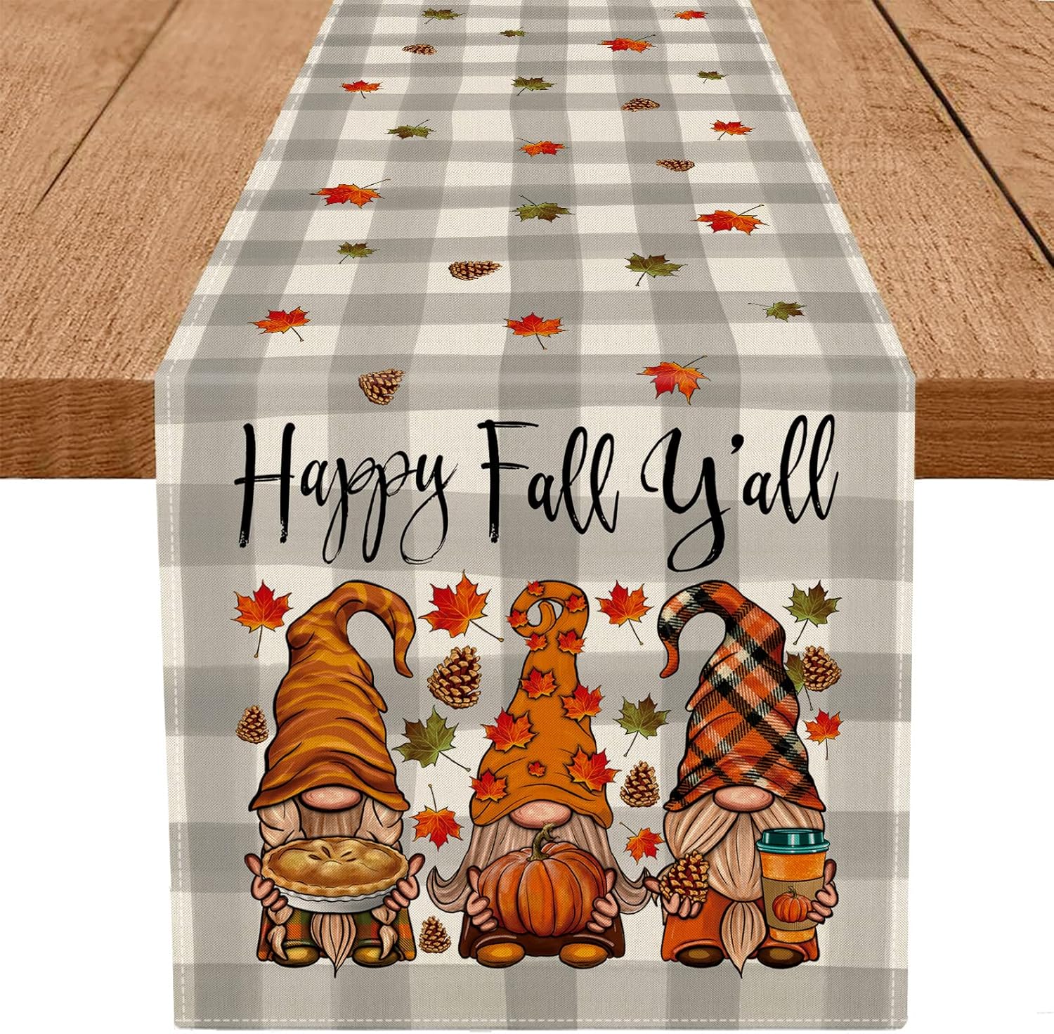 Amazon.com: Happy Fall Y'all Table Runner, Gnomes Maple Leaves Pumpkin ...