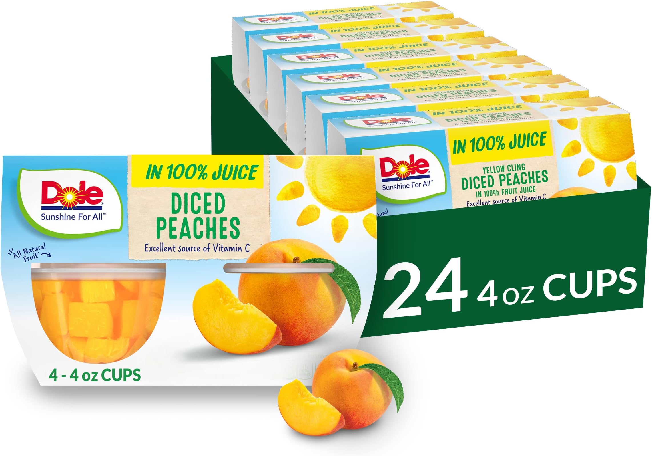 Amazon.com : Dole Fruit Bowls, Diced Peaches in 100% Fruit Juice Snacks ...