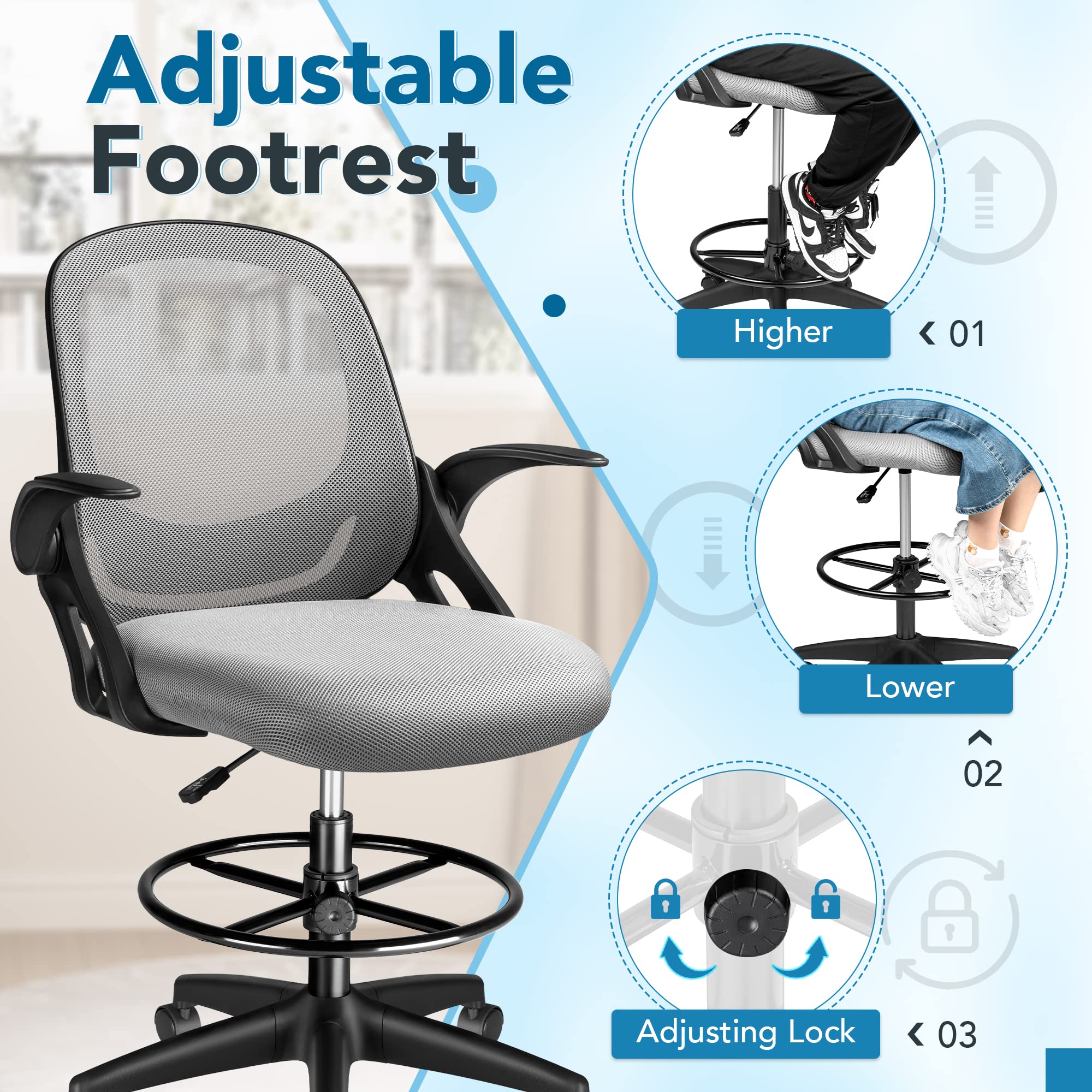 Snapklik.com : Devoko Drafting Chair Tall Office Chair
