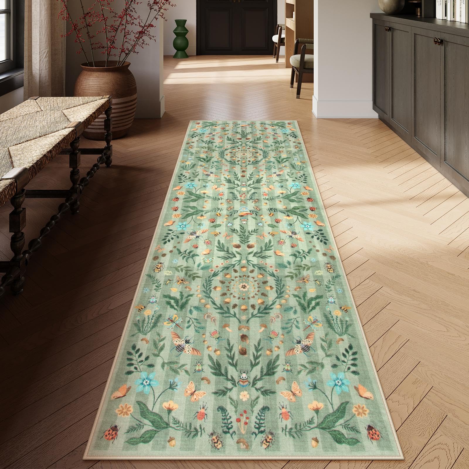 Amazon.com: Lahome Insect Botanical 2'6"x10' Green Runners for Hallways ...