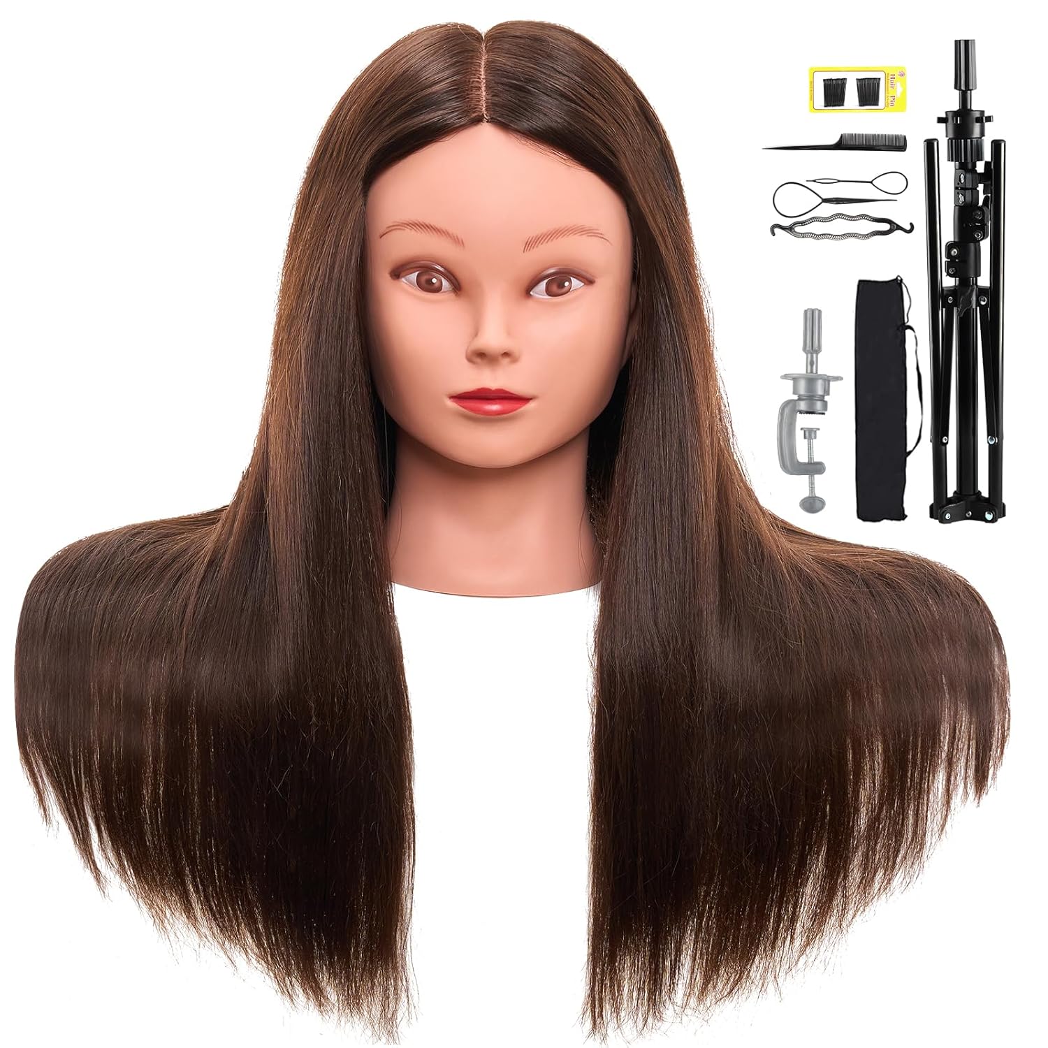 Amazon.com : 100% Mannequin Head Human Hair,18” Dark Brown Mannequin ...
