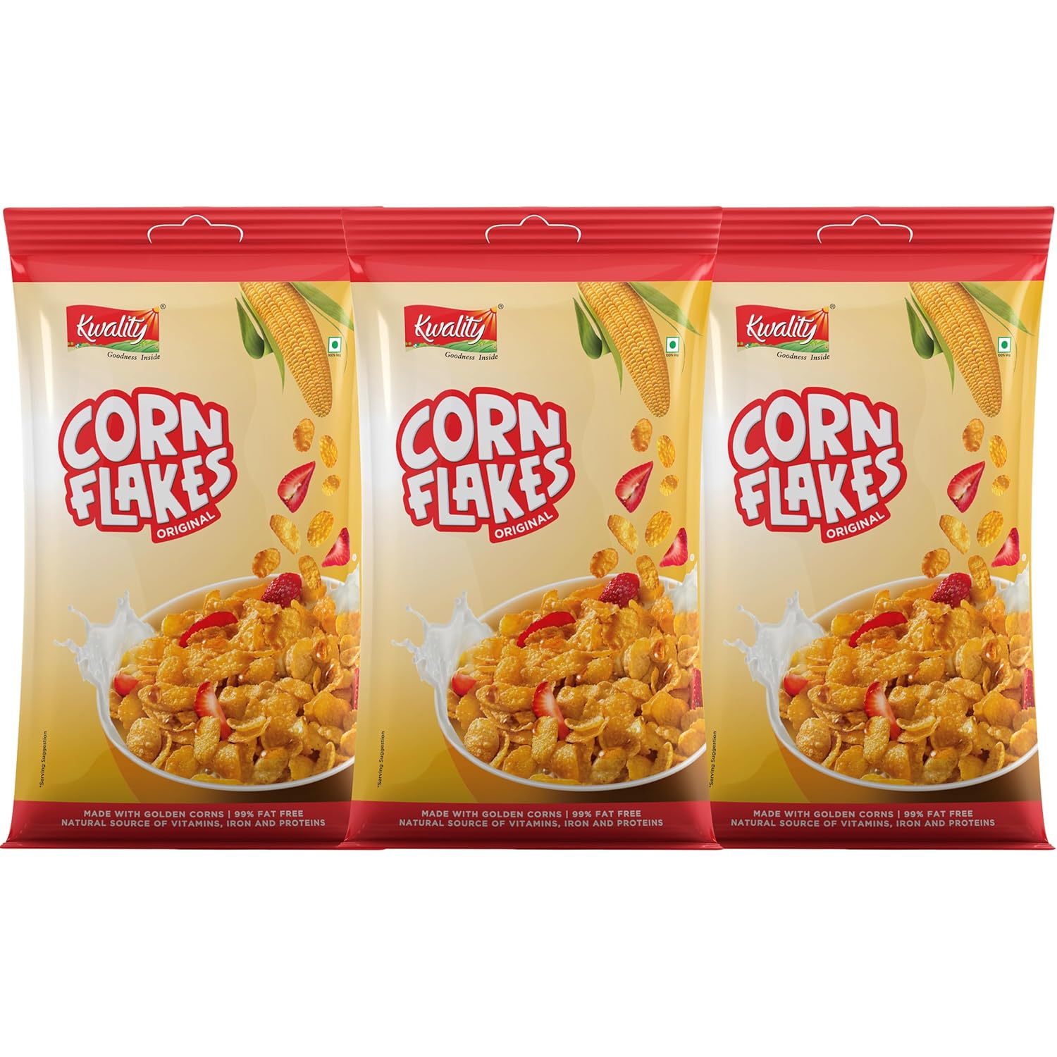 KWALITY Golden Corn Flakes - Crispy and Delicious Breakfast Cereal Made ...