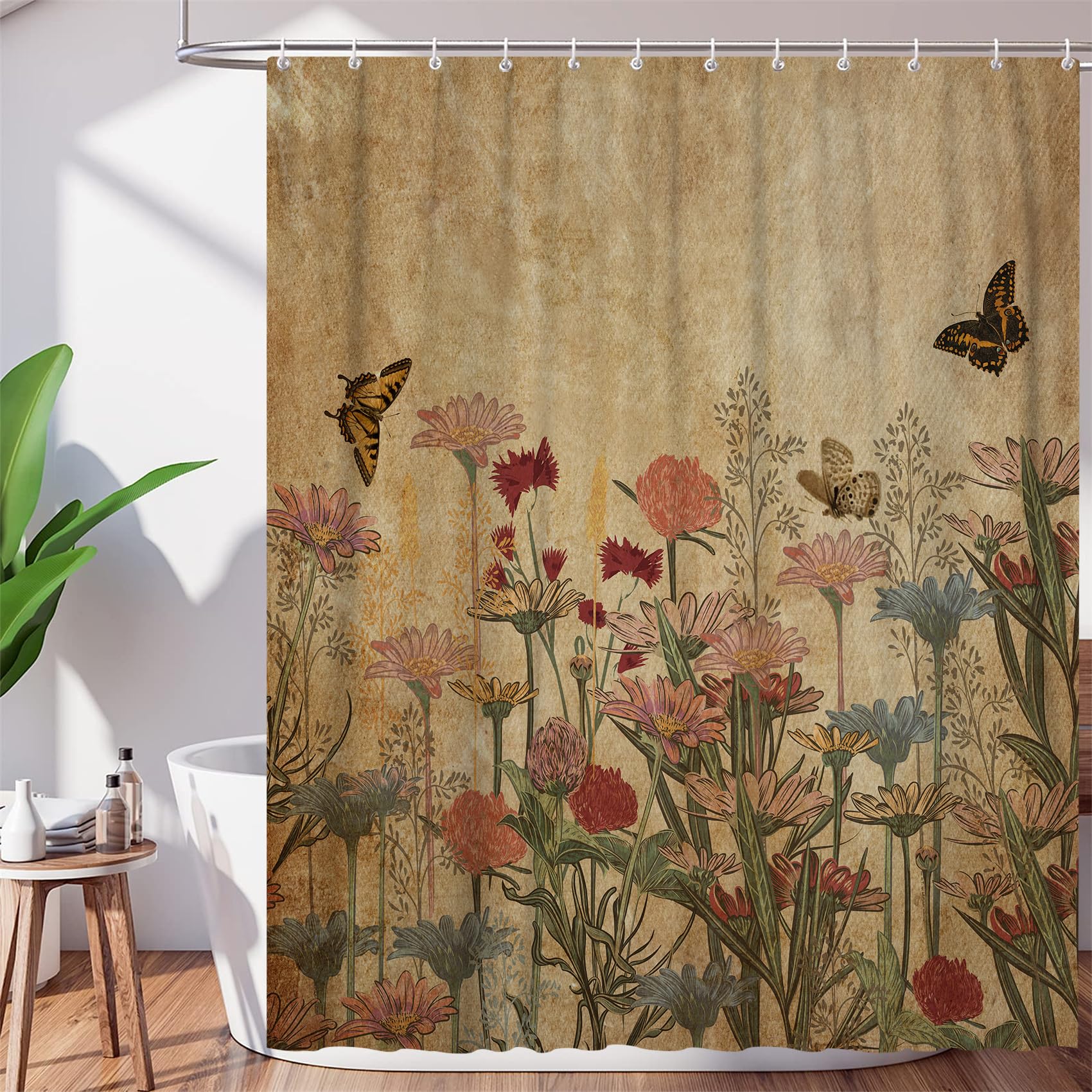 Amazon.com: DuriLolly Vintage Floral Shower Curtain, Boho Retro Floral ...