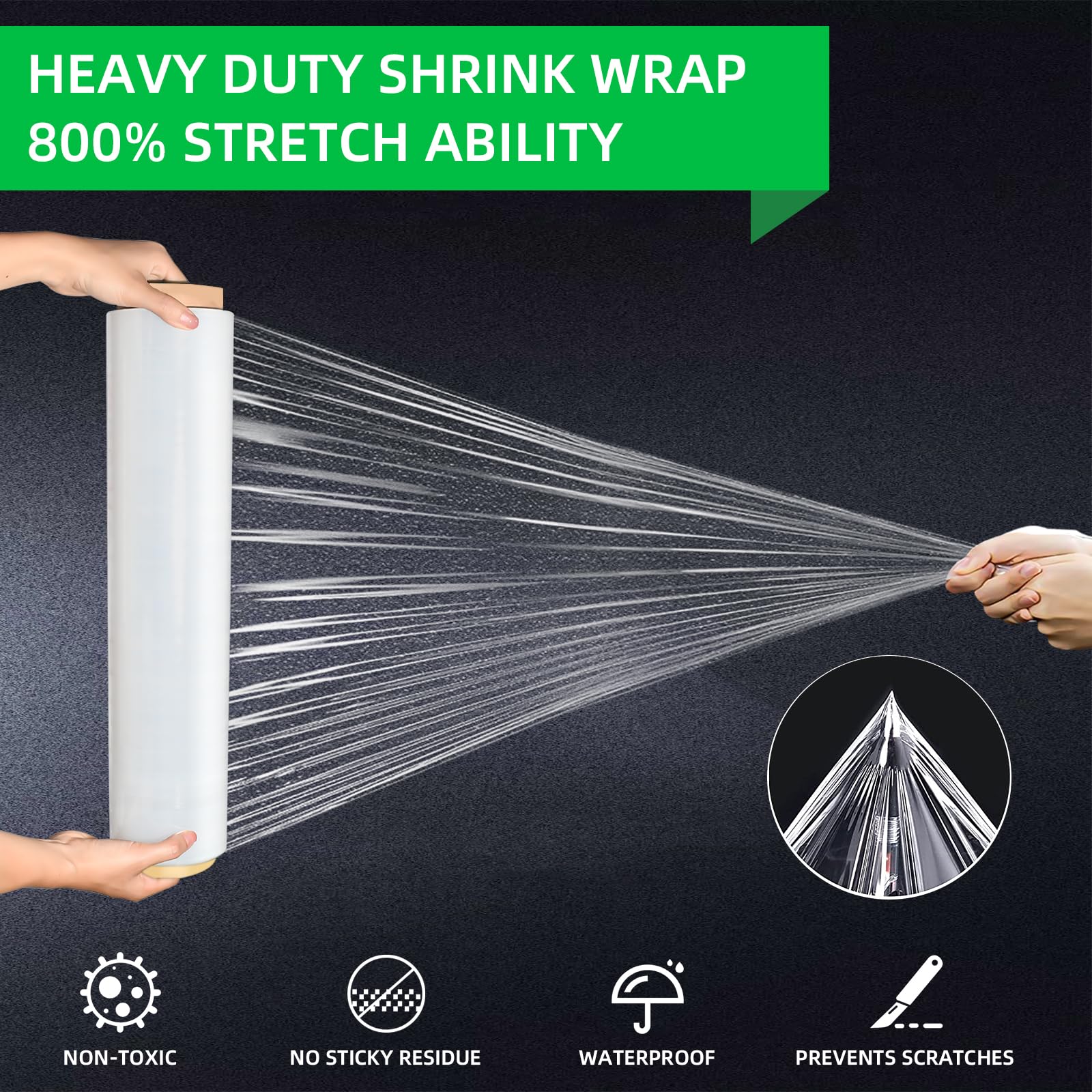 Snapklik.com : YXX-TECH 18 X 1500ft Clear Stretch Wrap - 80 Gauge Heavy ...