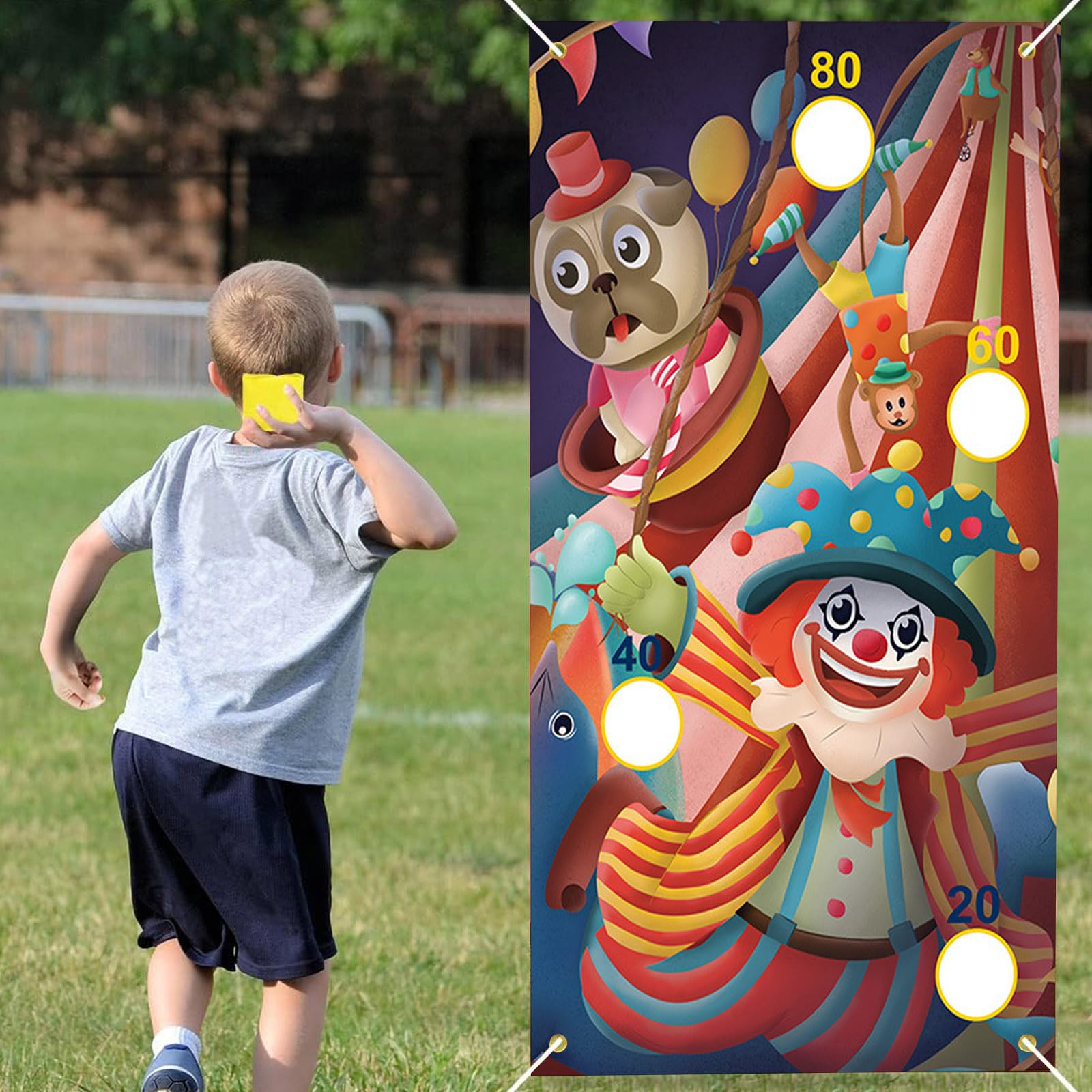 KHIRY Carnival Toss Games Clown Banner with 3 Bags of Beans Circus Bean ...