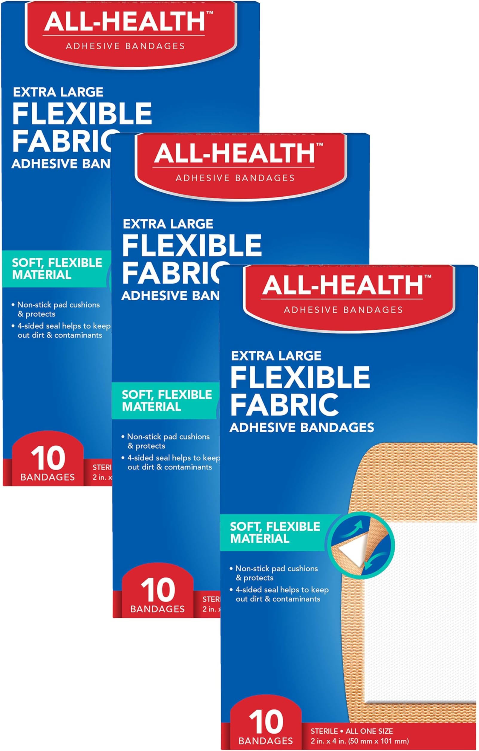 Amazon.com: All Health Flexible Fabric Adhesive Bandages, XL 2 in x 4 ...