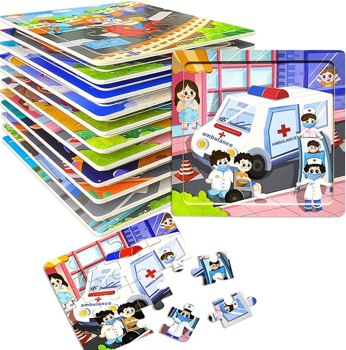 Amazon.com: Wooden Jigsaw Puzzles for Kids Ages 3-5 Toddler Puzzles 16 ...