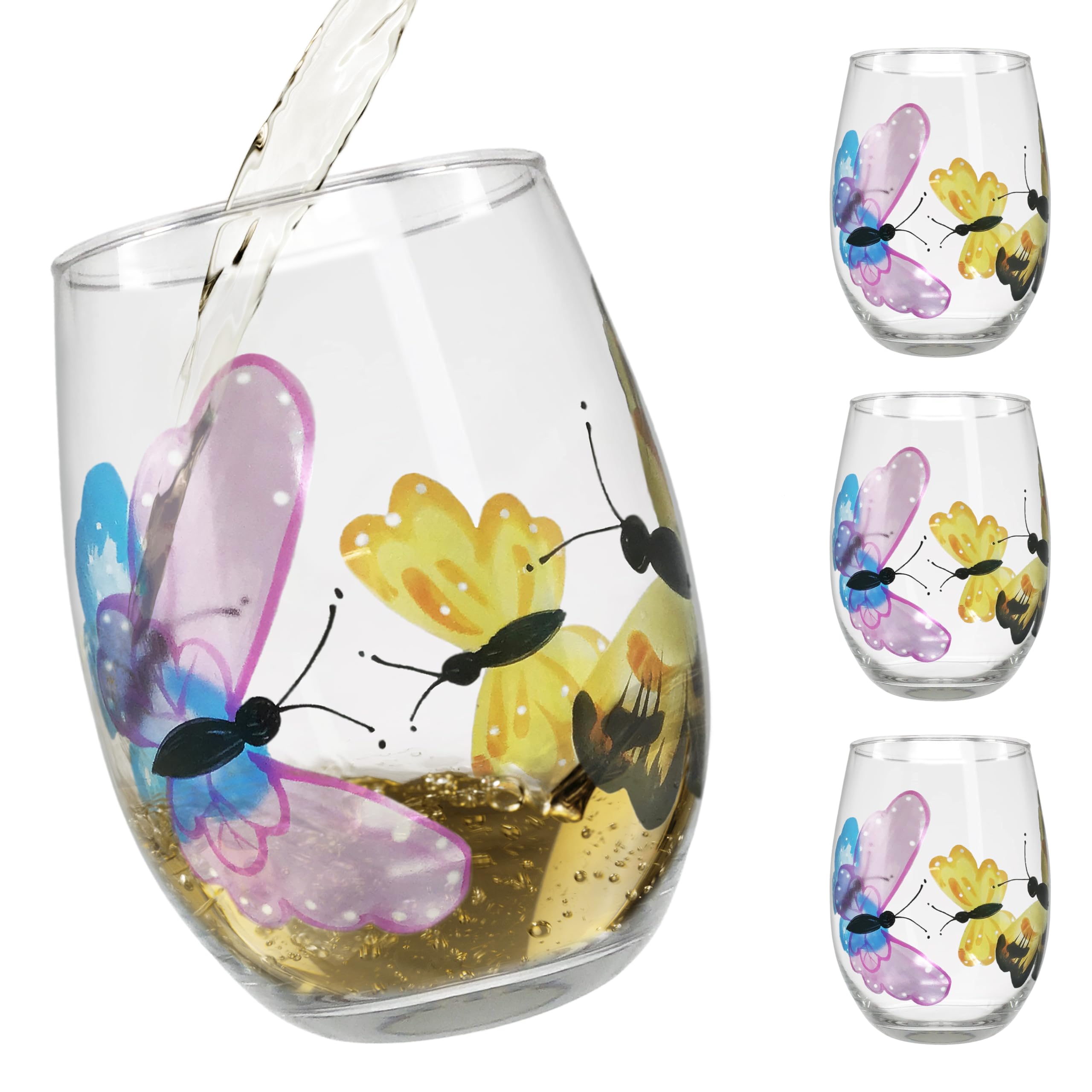 Amazon.com | BANBERRY DESIGNS Butterfly Stemless Wine Glasses - Set of ...