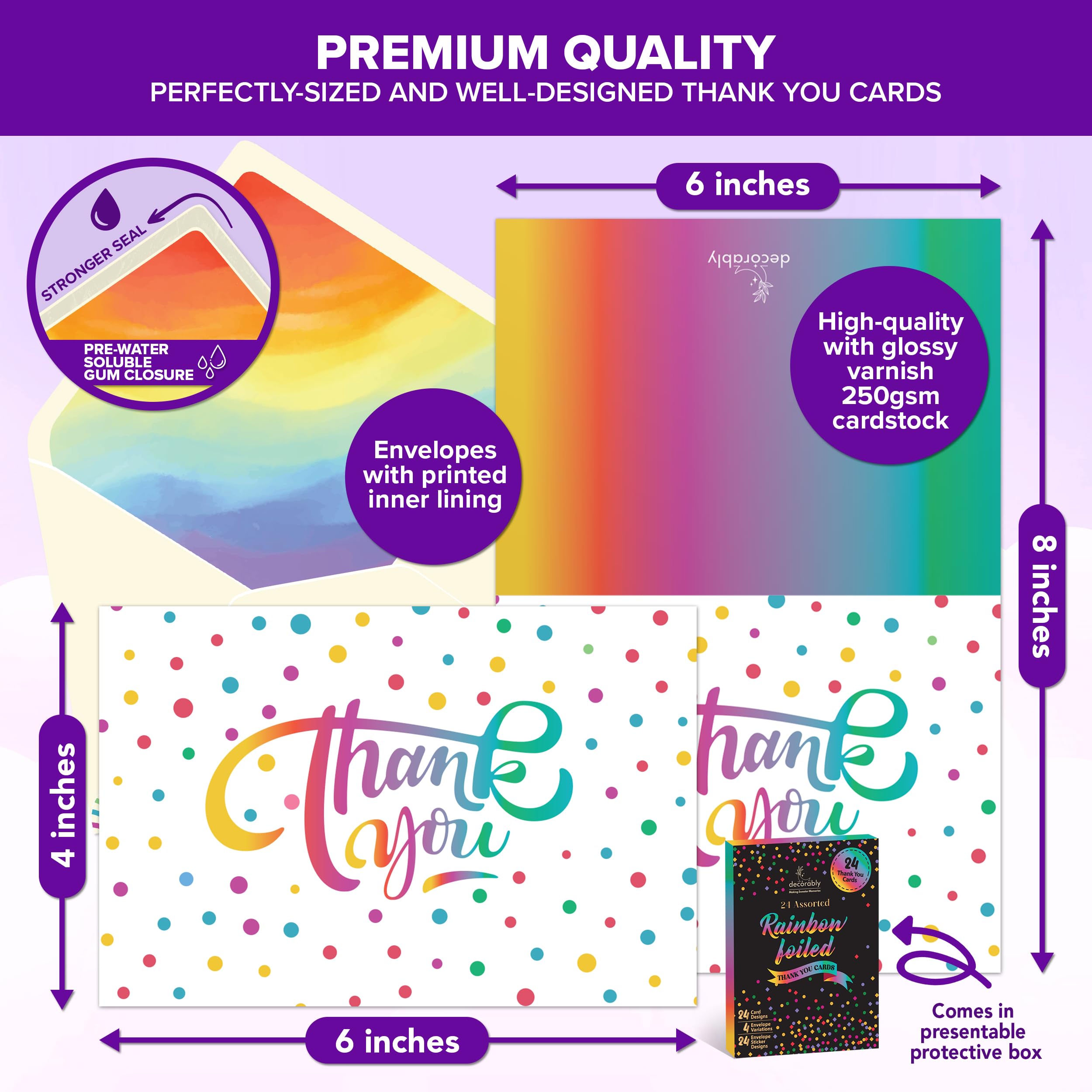 Decorably Assorted Thank You Cards with Envelopes & Stickers – 24 Pack ...