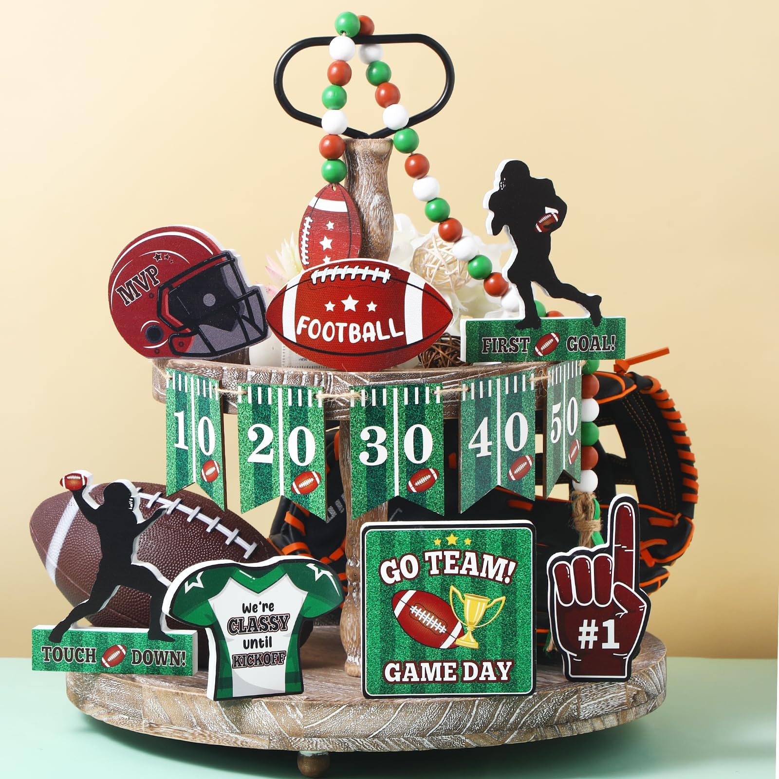Amazon.com: Ripeng 13 Pieces Football Table Decorations Wooden Football ...