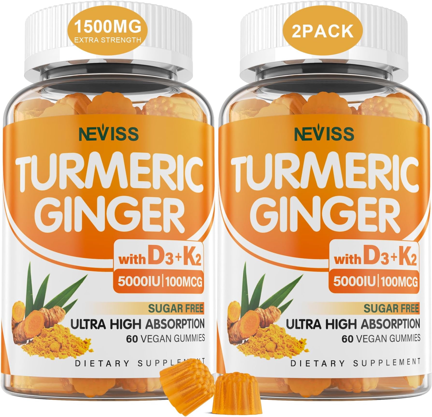 Amazon.com: Sugar Free Turmeric Ginger Gummies with 5000 IU Vitamin D3 ...