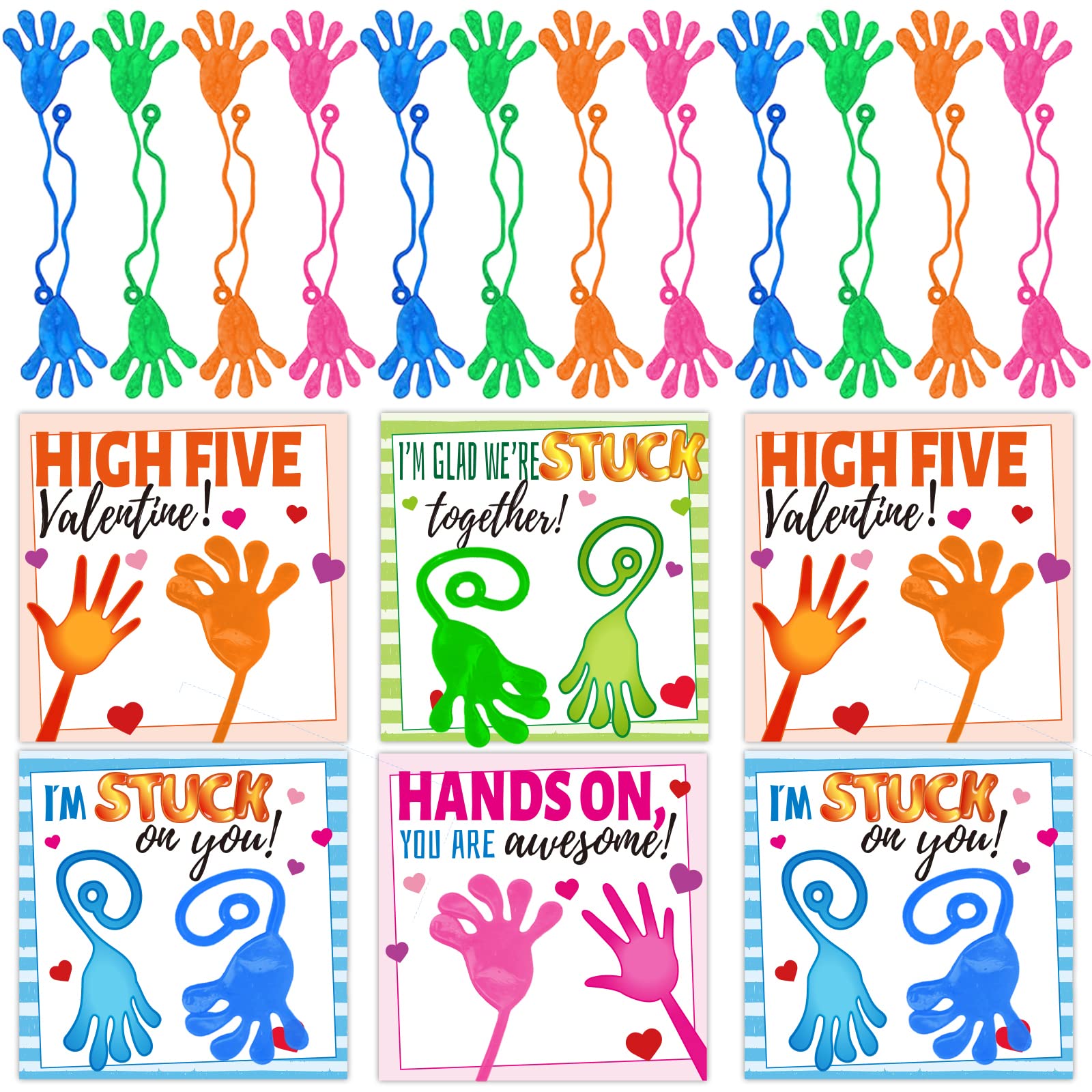 Amazon.com: 36 Pack Valentines Day Sticky Hands for Kids, Slappy Hands ...