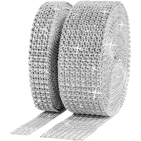 Amazon.com: Diamond Ribbon, Silver Rhinestone Ribbon 2 Rolls Bling ...