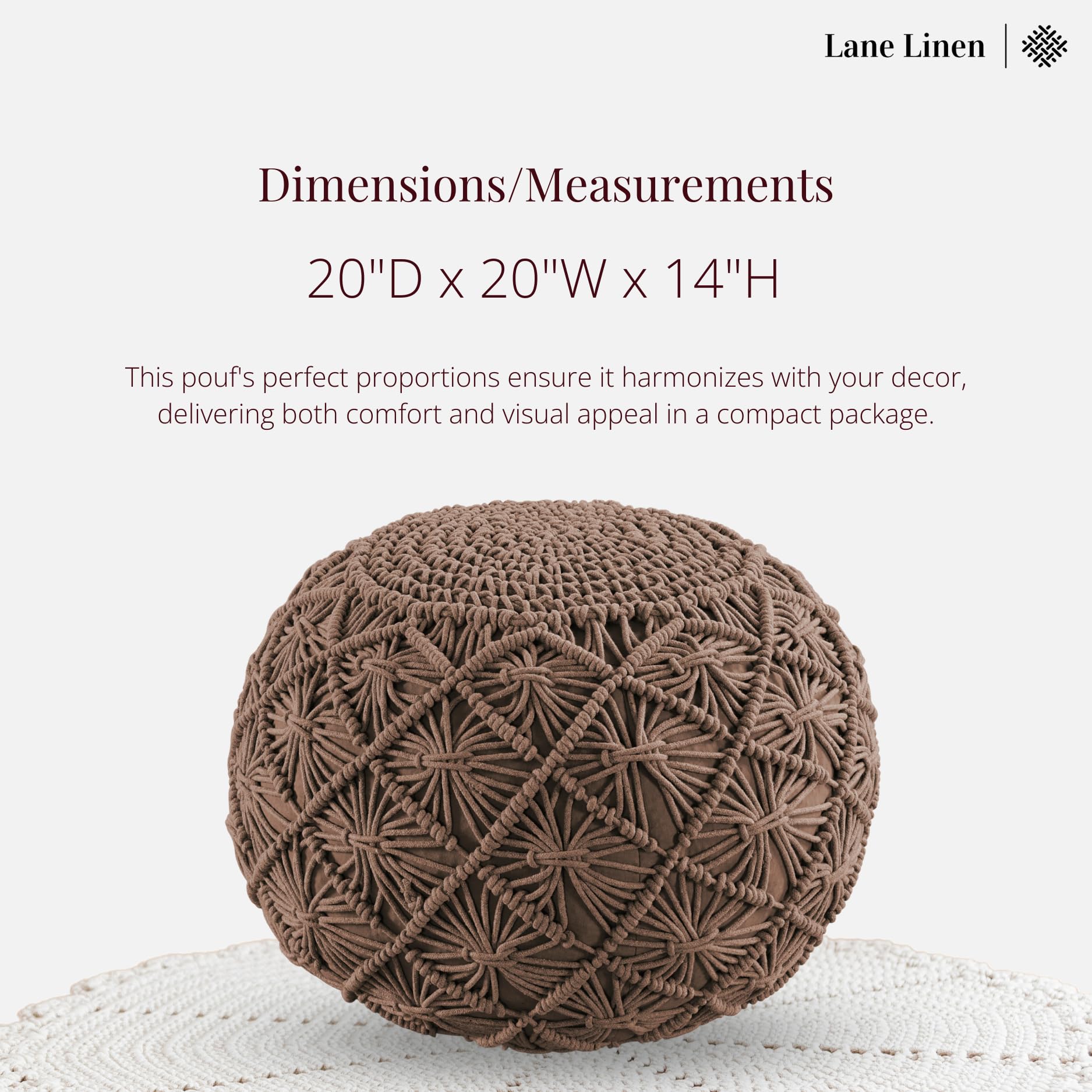 LANE LINEN Pouf Ottoman Hand Knitted Cable Style Pouf - Macramé Pouf ...