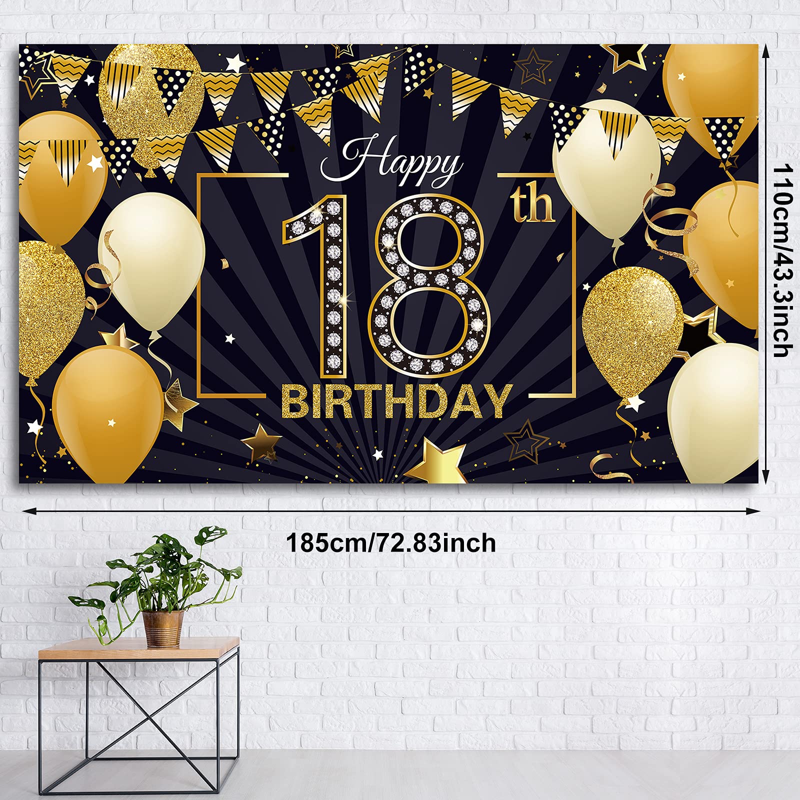 Buy Happy 18th Birthday Backdrop Banner Extra Large Black and Gold Time ...