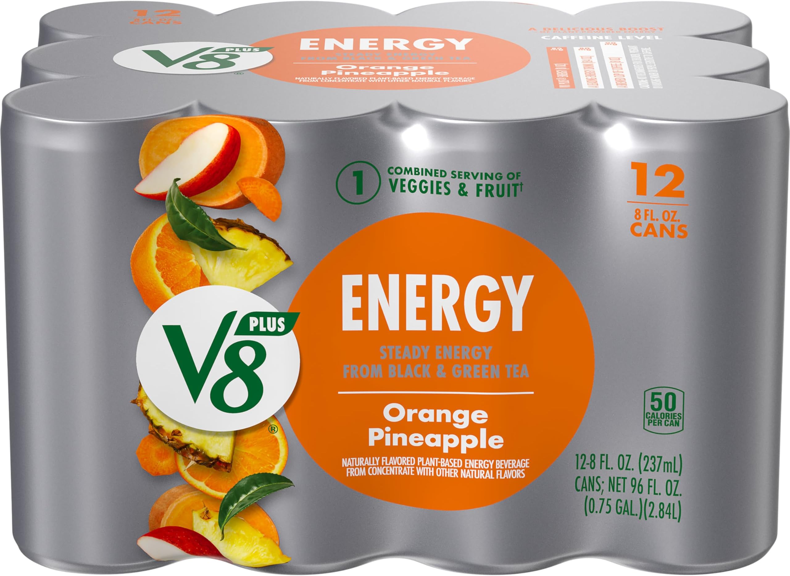 Amazon.com: V8 +Energy Orange Pineapple Juice Energy Drink, 8 fl oz Can ...