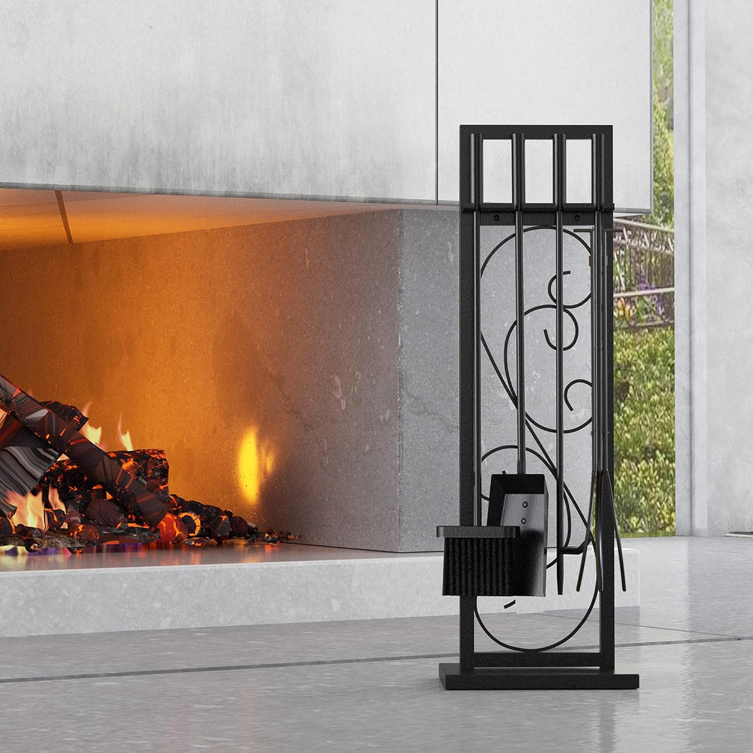 Amazon.com: Fire Beauty 5 Piece Black Steel Fireplace Tool Set ...