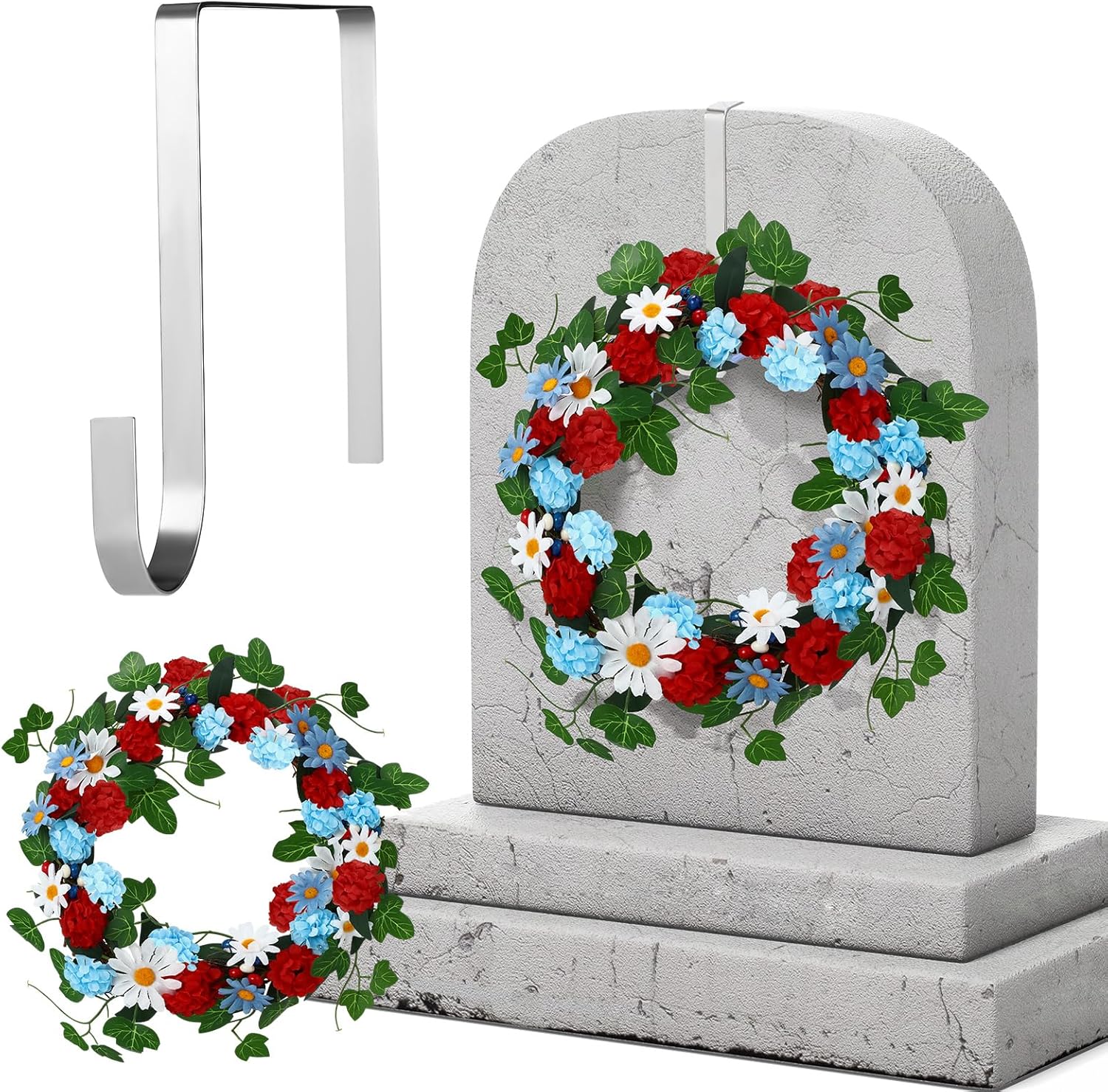 Amazon.com: Yinkin 4th of July Wreath with Cemetery Wreath Hanger ...