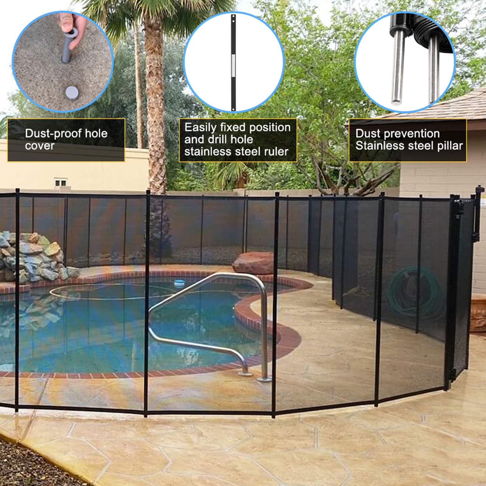 VINGLI 4Ft x 12Ft Black Pool Fence Swimming Pool Fence in Ground Life ...