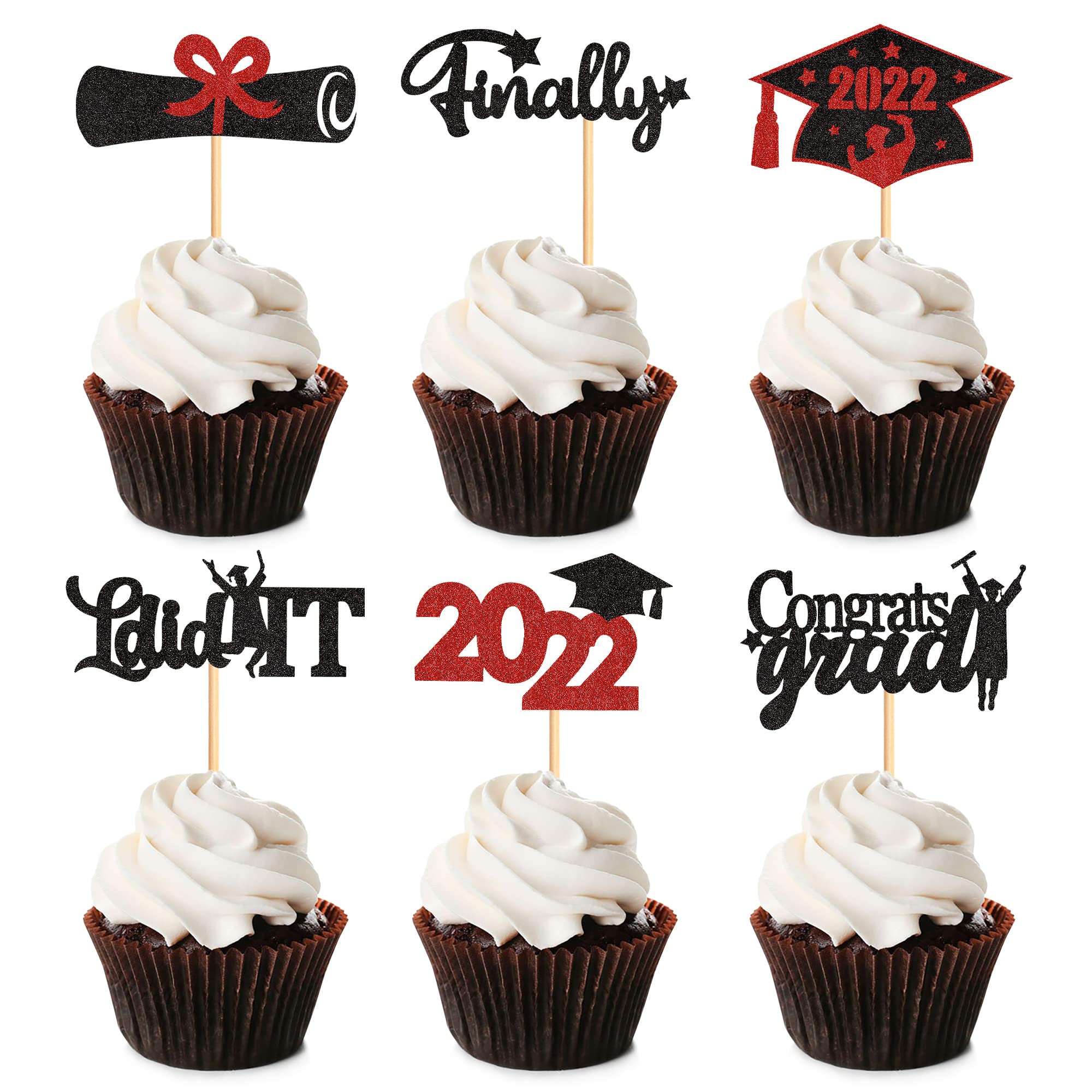 Buy Blumomon 24Pcs 2022 Graduation Theme Cupcake Toppers Glitter Class ...