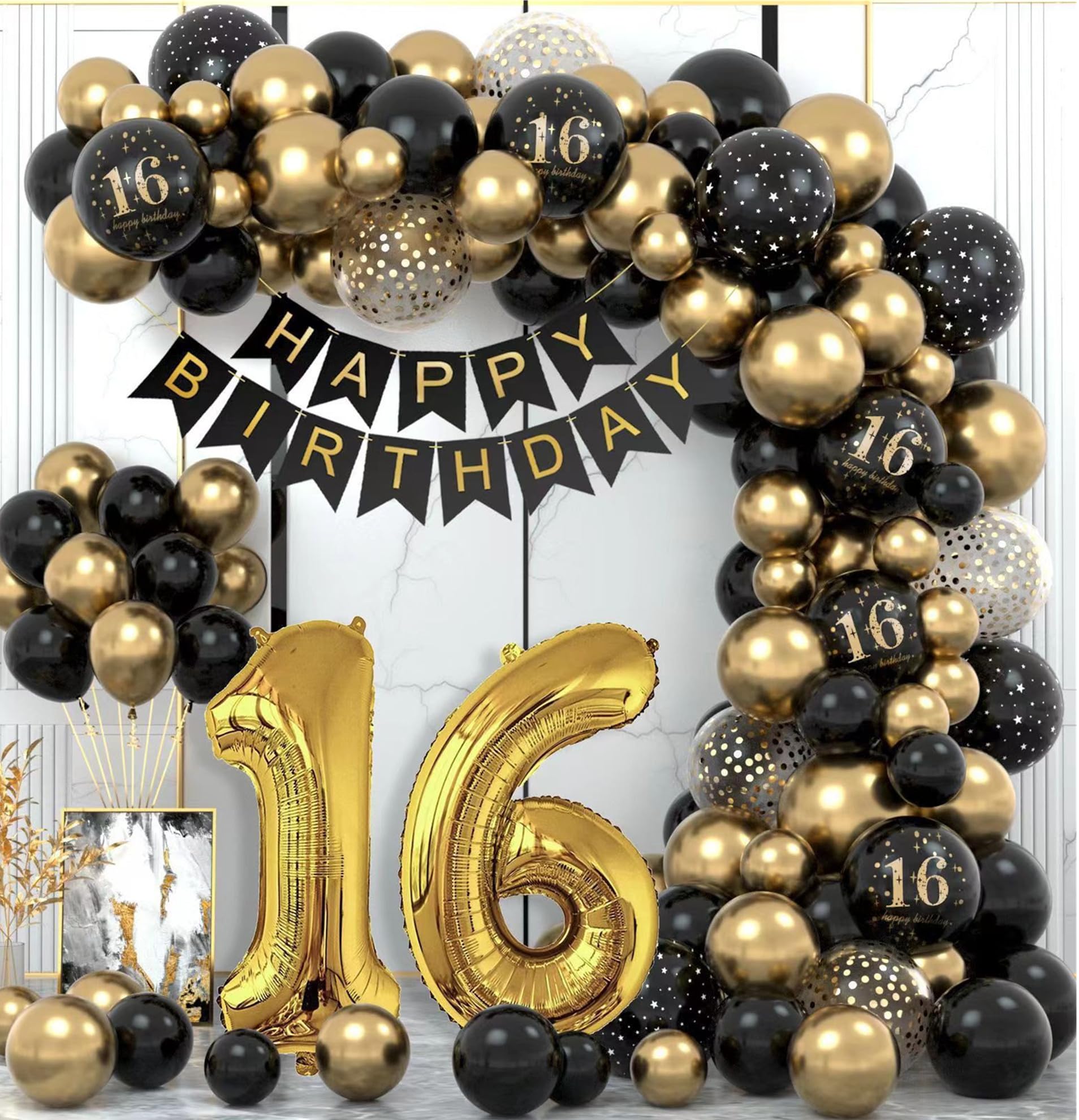 16th Birthday Balloon Decorations, 16th Birthday Decorations Black and ...